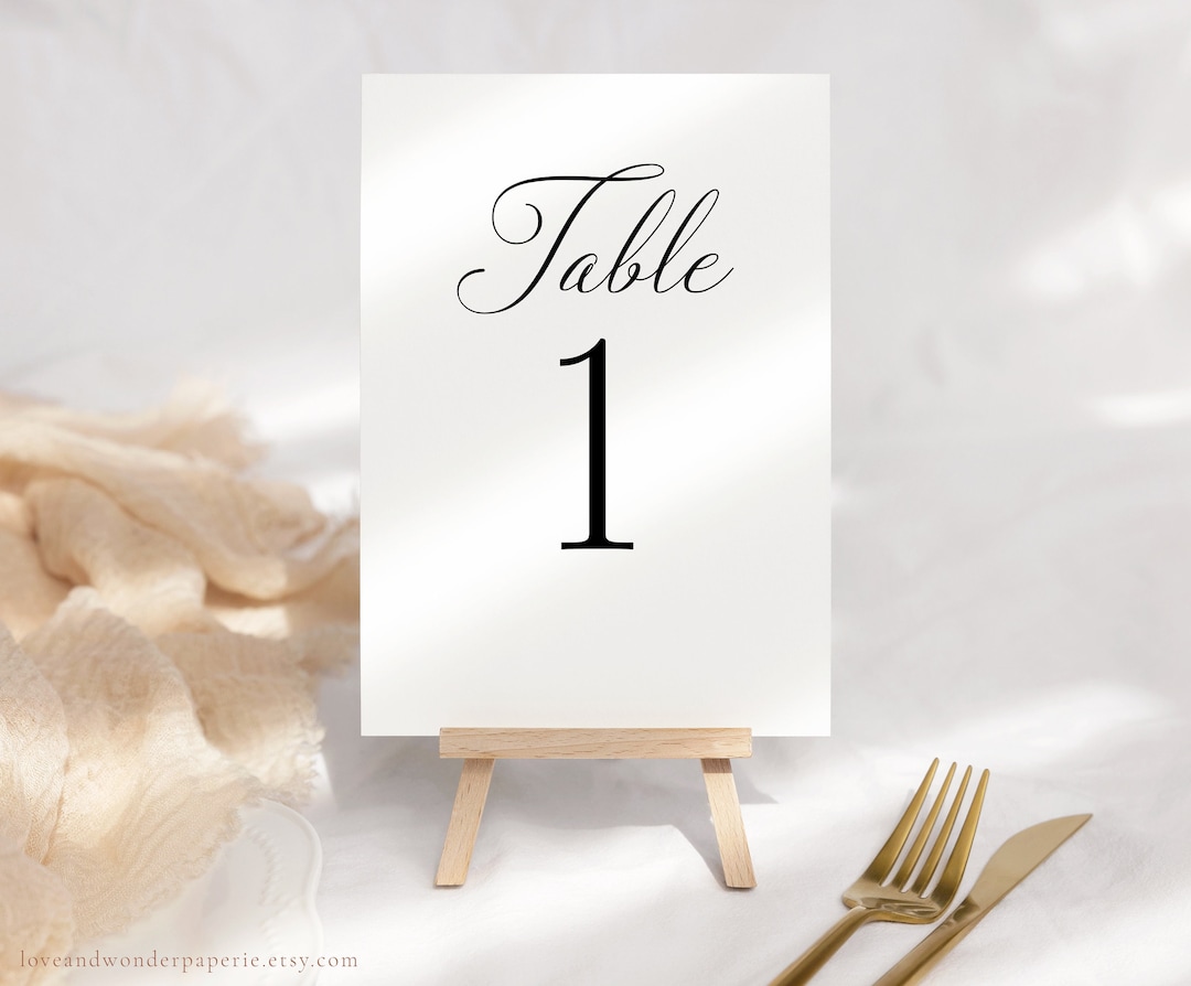 Classic Table Number Template Set, Editable Table Number Card, Wedding ...