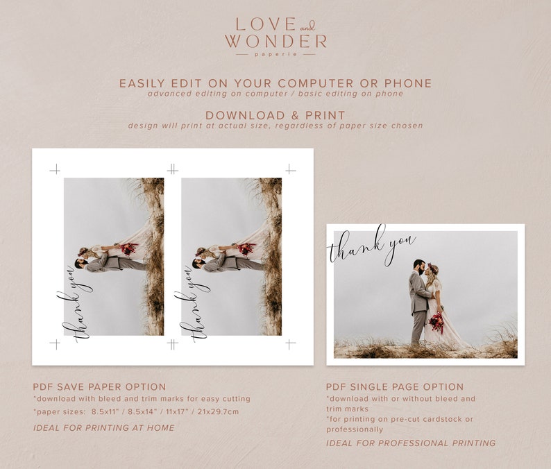 Wedding Thank You Card Template, Wedding Thank You Note With Photo ...