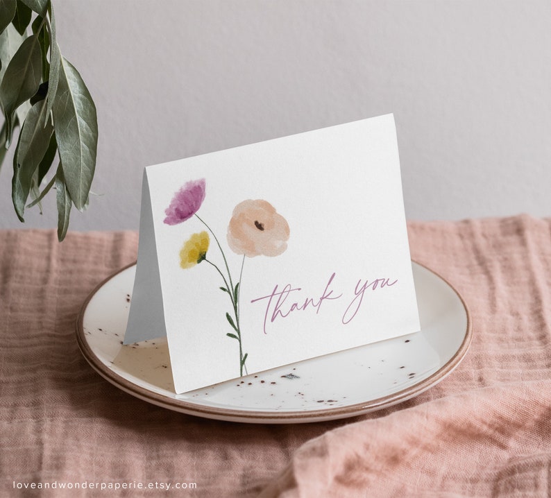 Wildflower Thank You Note Set, Floral Thank You Card, Thank You ...