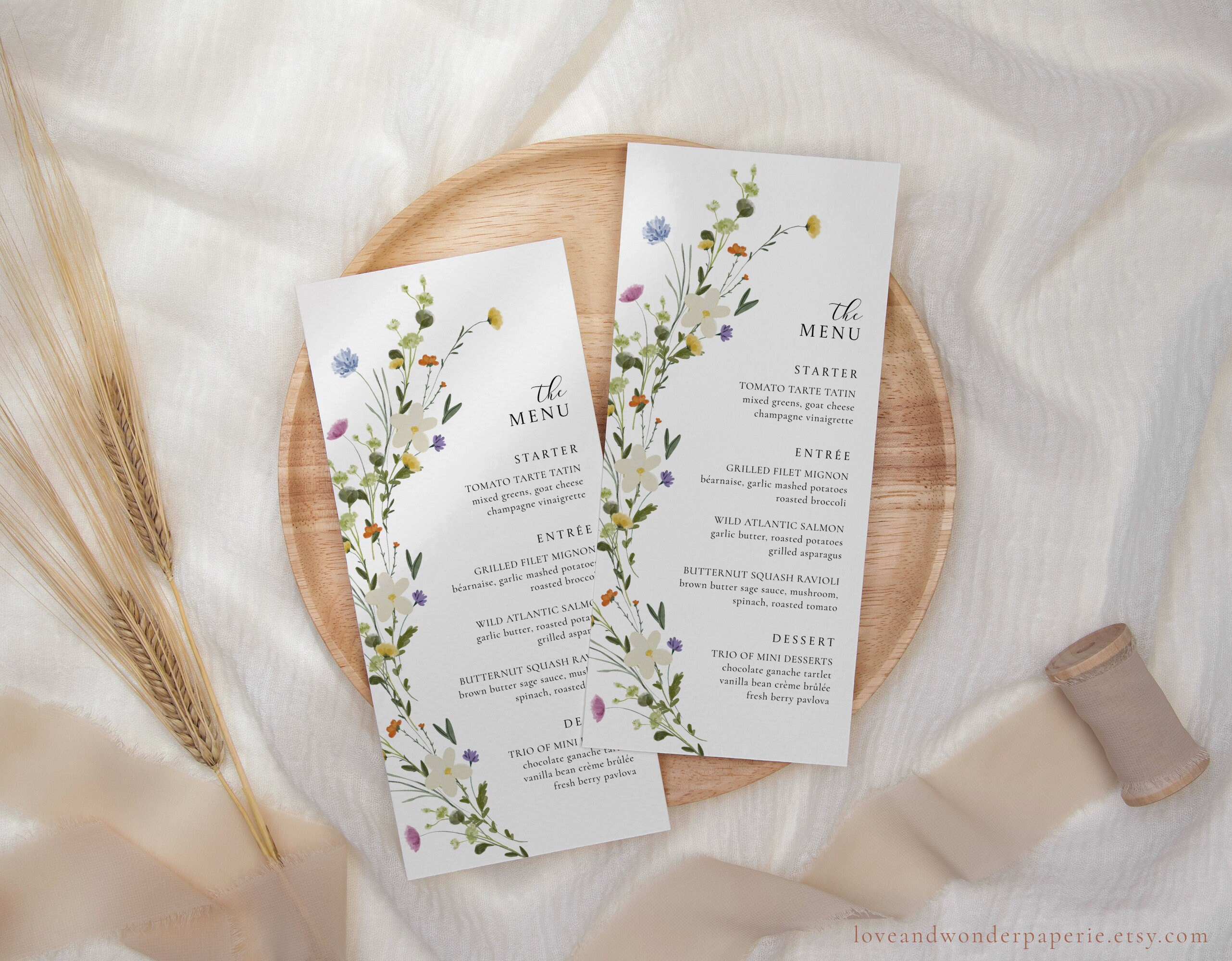 Wildflower Wedding Menu Template, Editable Wedding Menu, Watercolor ...