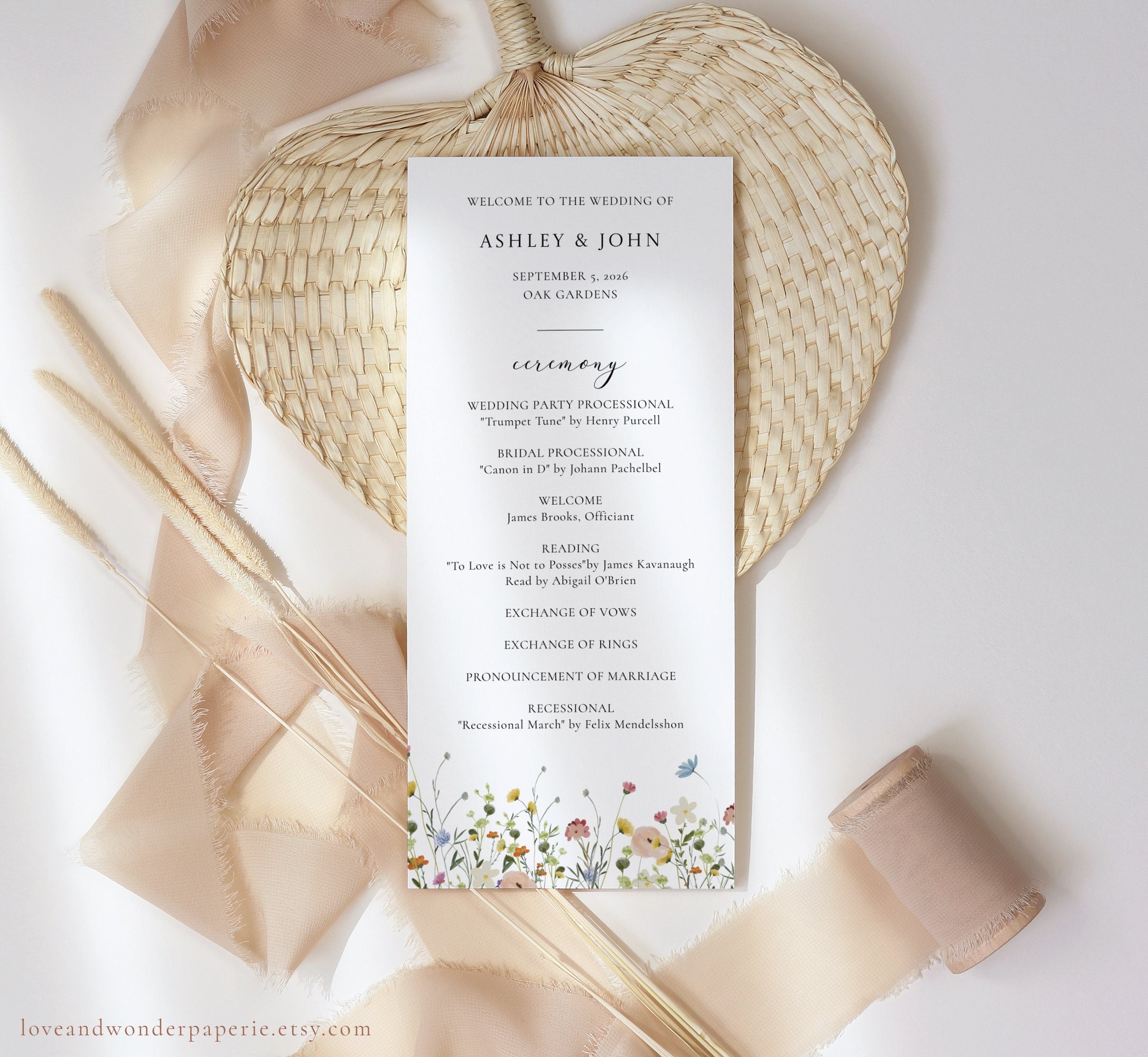 Wildflower Wedding Program Template, Double-sided Floral Wedding ...