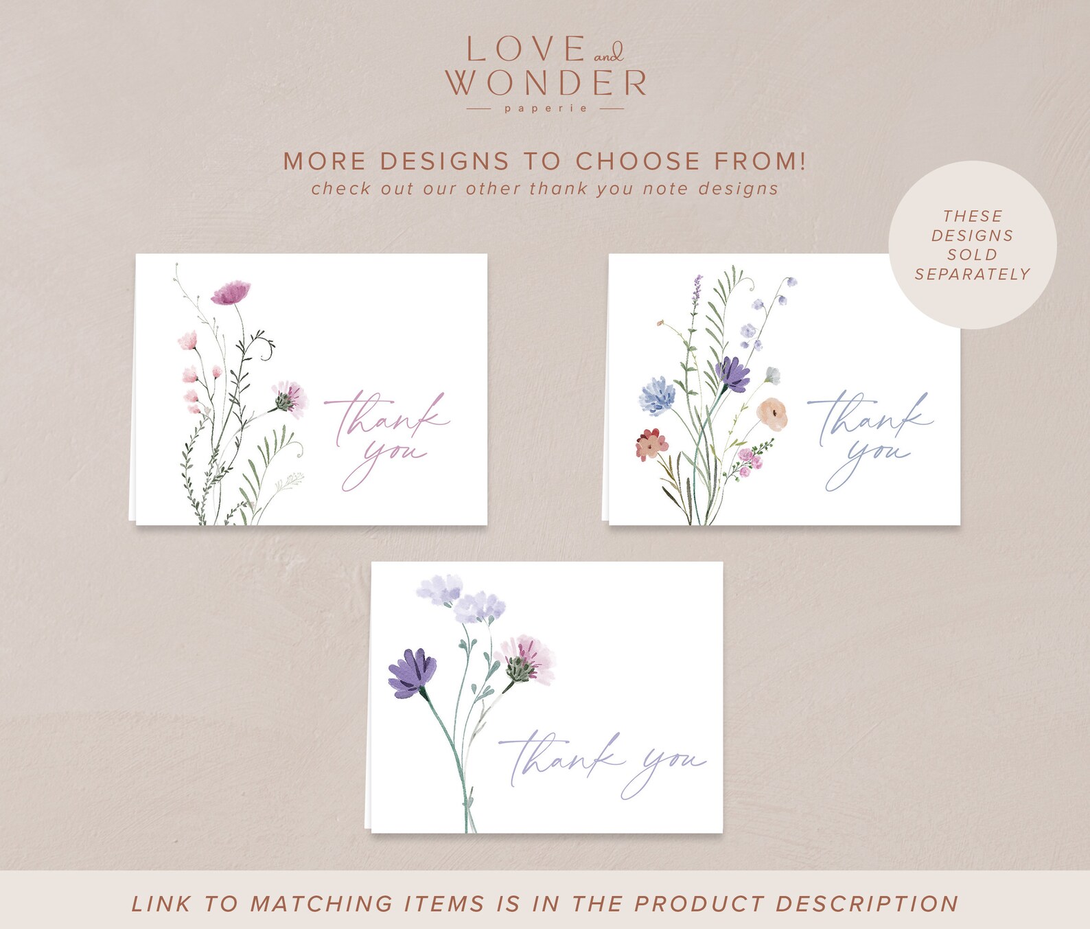 Wildflower Thank You Note Set, Floral Thank You Card, Thank You ...