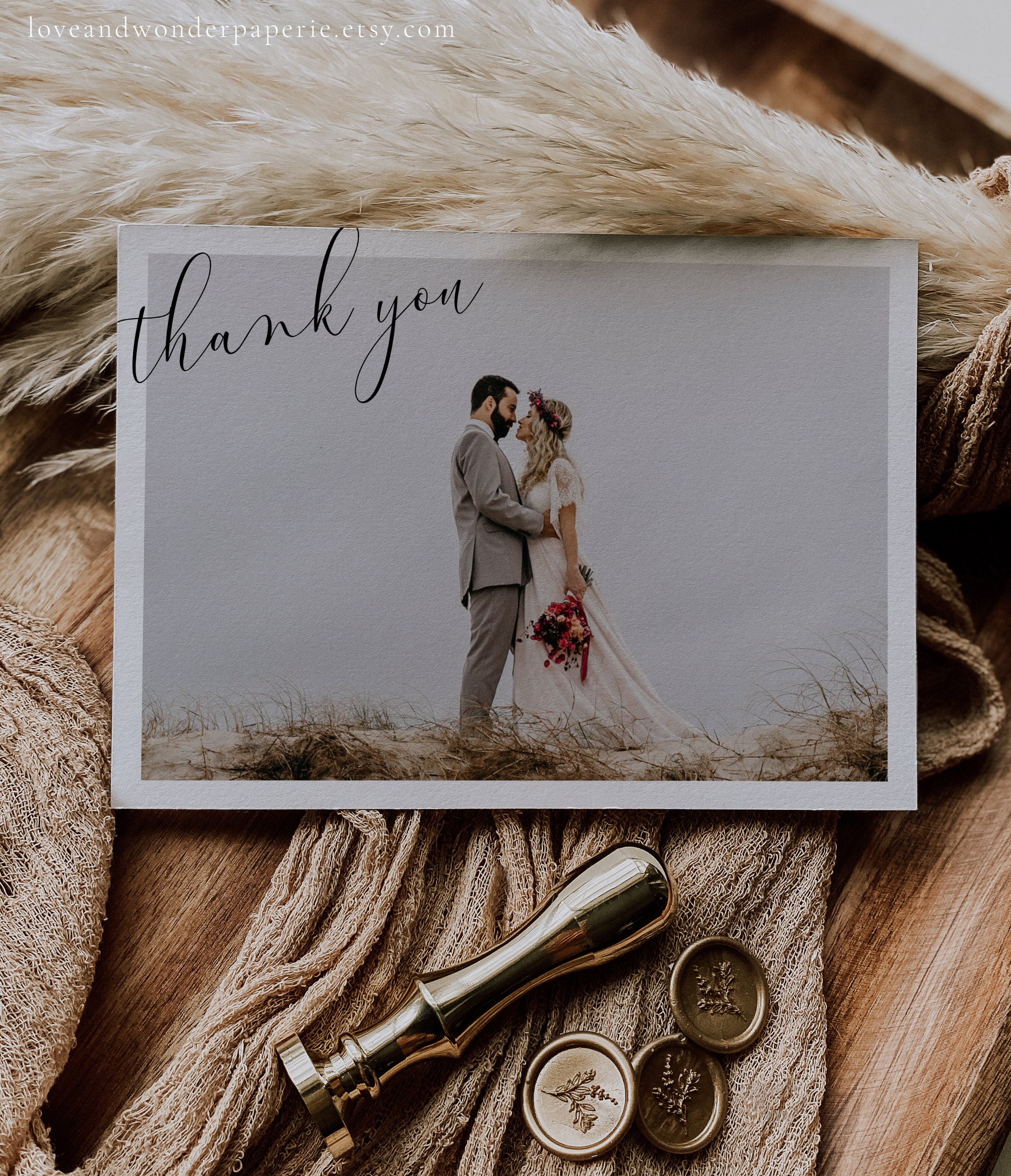 Wedding Thank You Card Template, Wedding Thank You Note With Photo ...