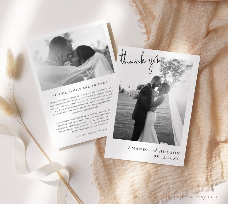 Modern Wedding Thank You Template With Photo, Minimalist Wedding Thank ...