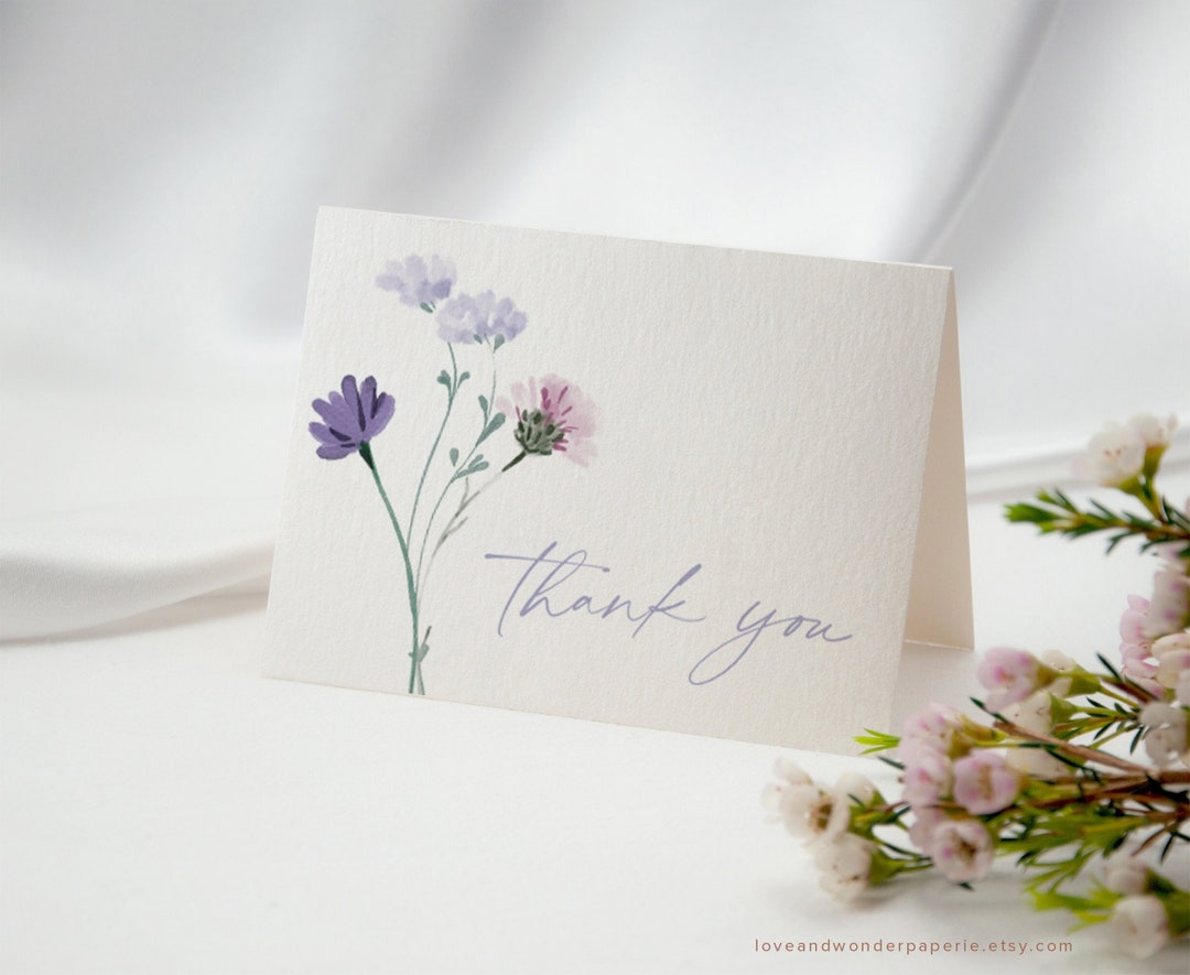 Tarjeta de agradecimiento de flores silvestres, tarjeta de notas de ...