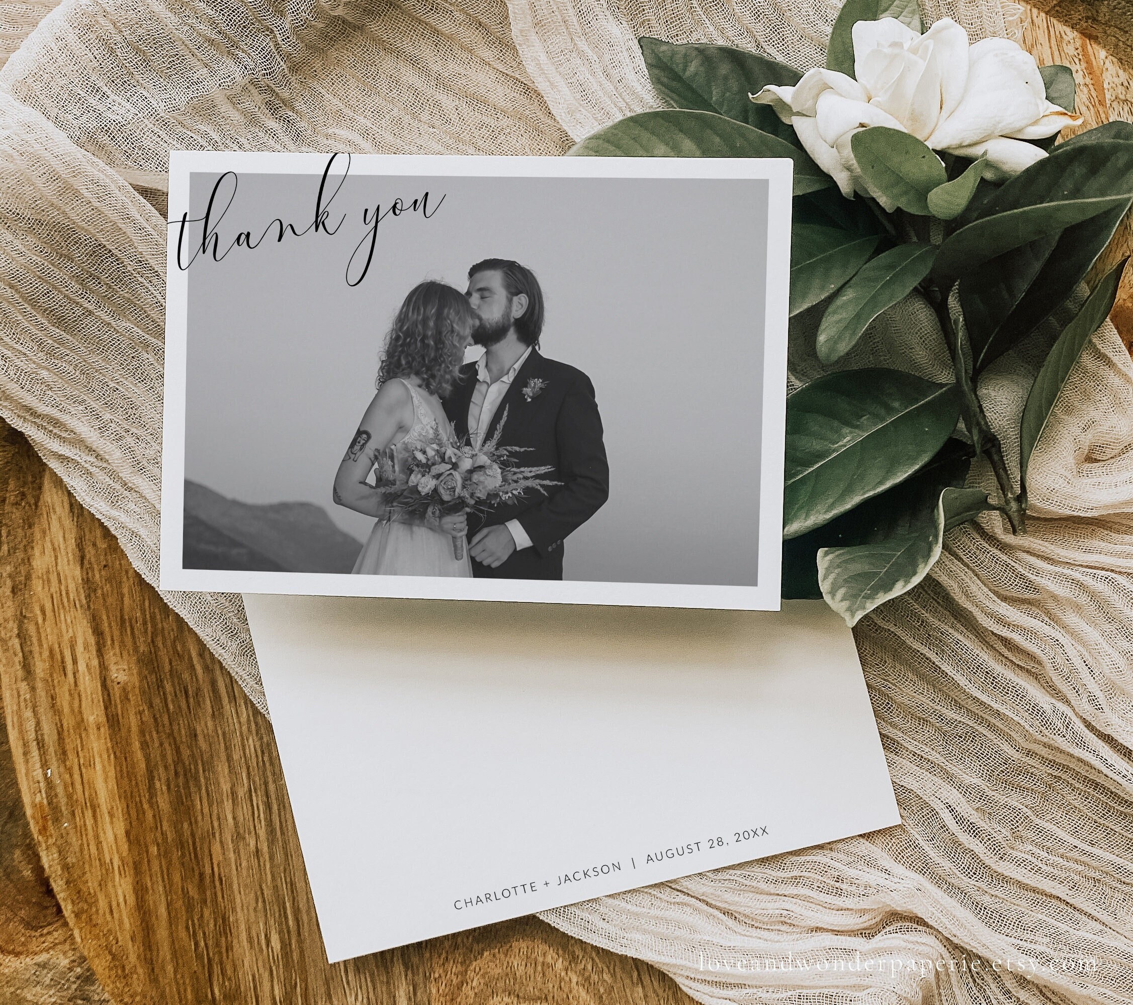 Wedding Thank You Card Template, Wedding Thank You Note With Photo ...