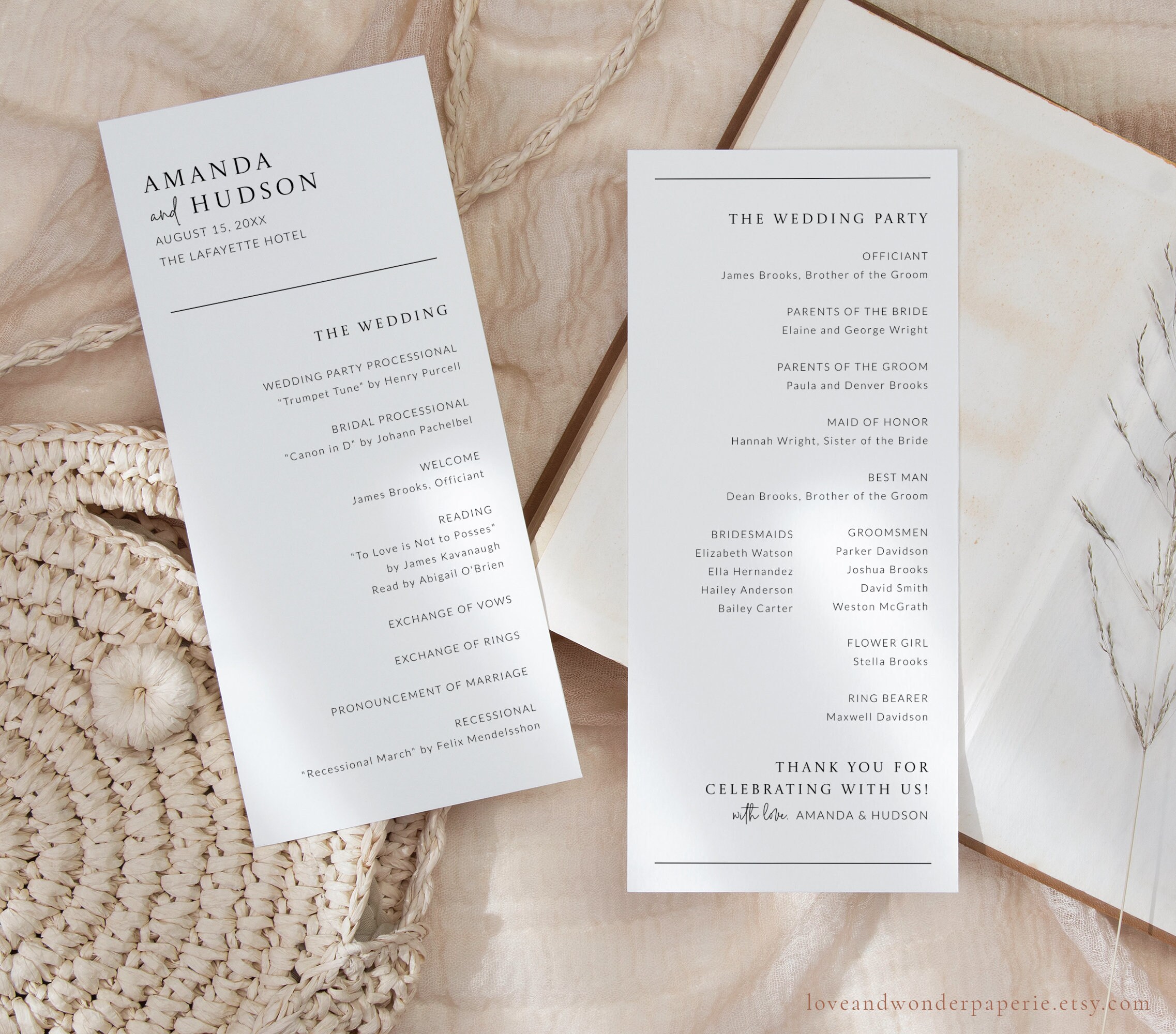 Minimalist Wedding Program Template, Modern Wedding Ceremony Program ...