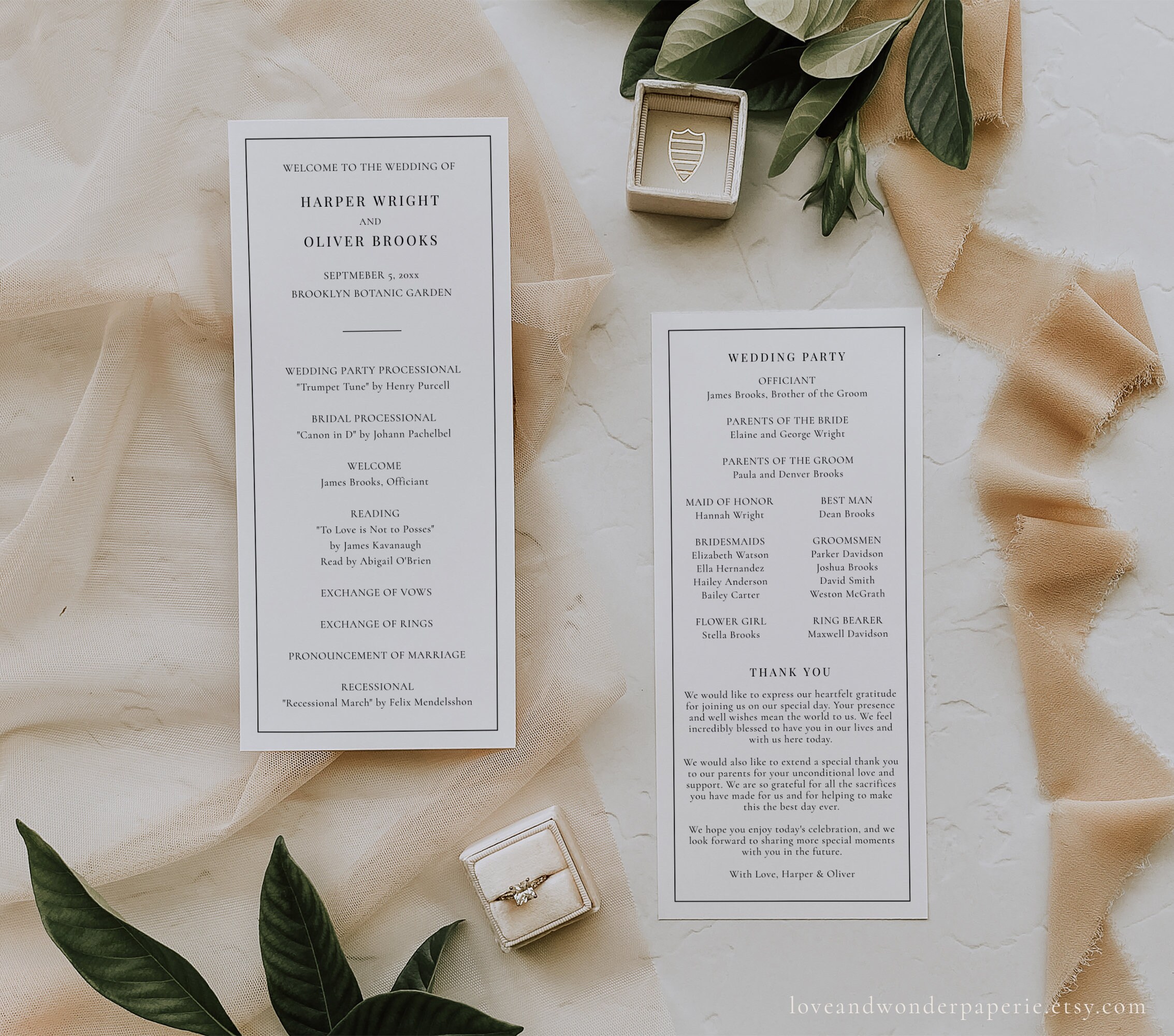 Classic Wedding Program Template, Simple Wedding Ceremony Program Card, Minimalist Program, 4x9 ...