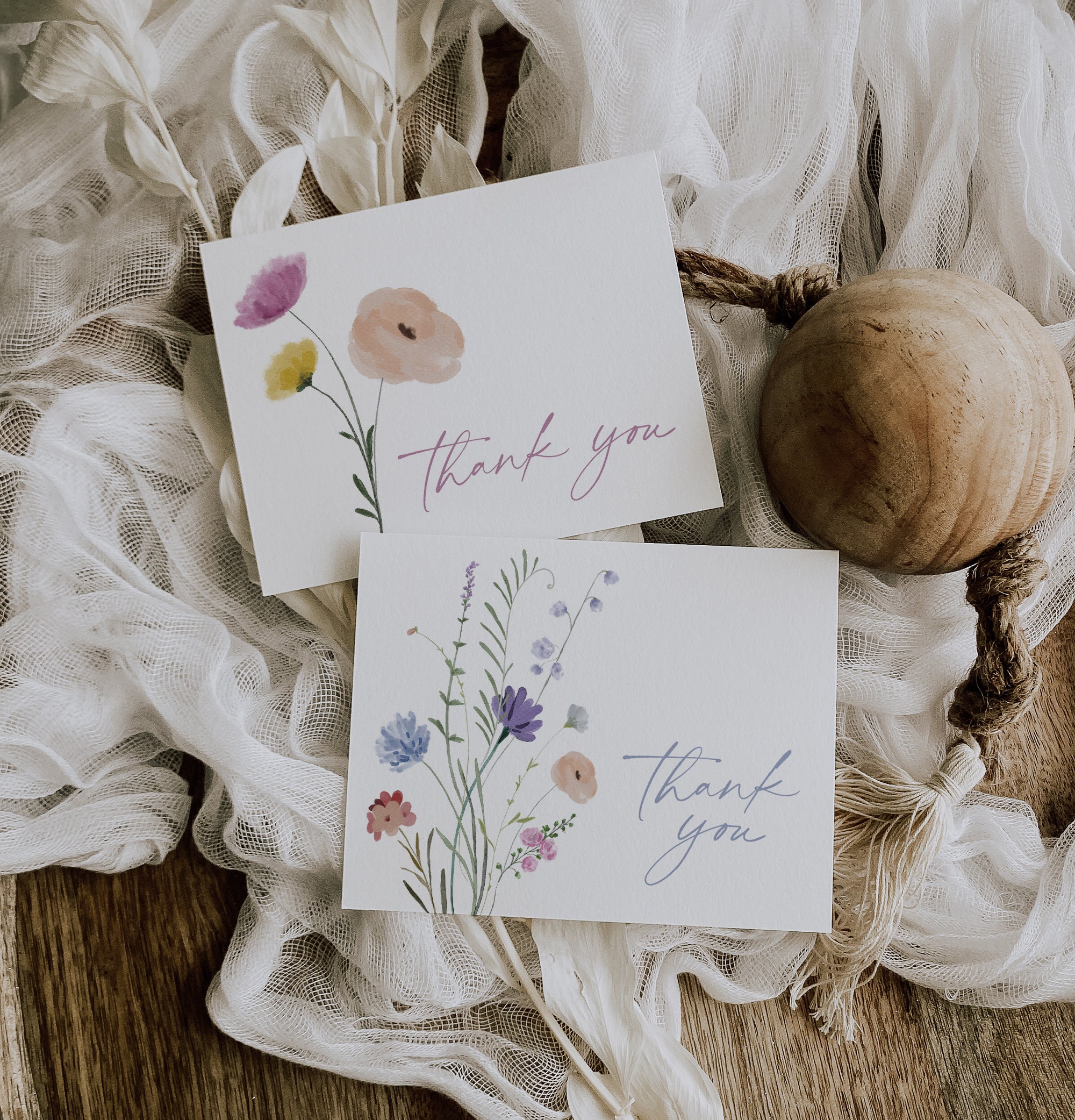 Wildflower Thank You Card Set, Watercolor Flower Thank You Notecard ...