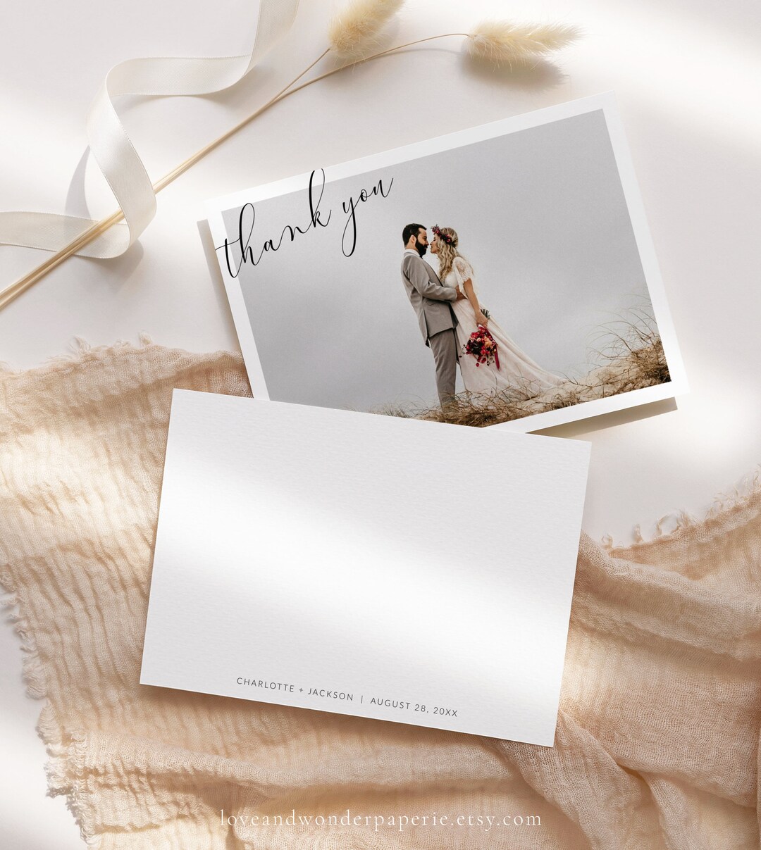 Wedding Thank You Card Template, Wedding Thank You Note With Photo ...