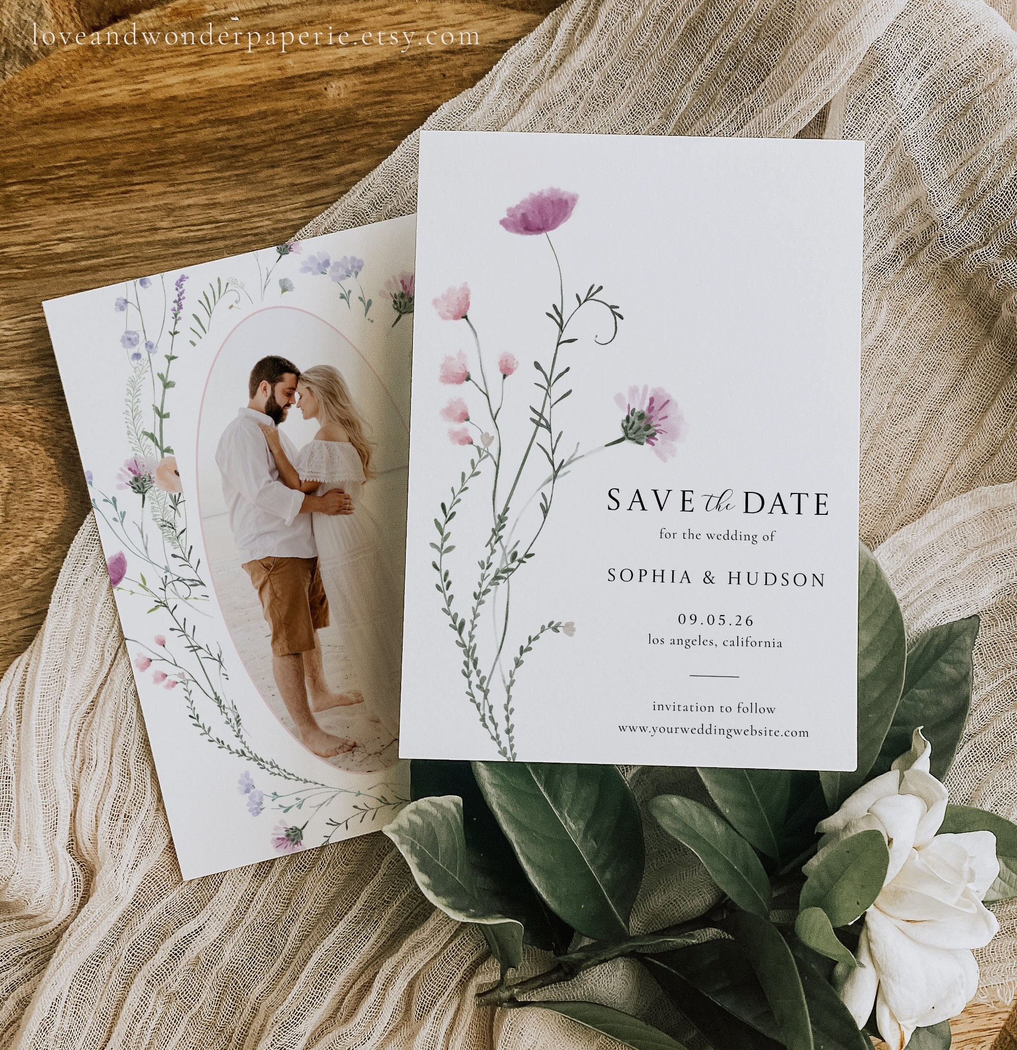 Wildflower Save the Date Template, Save Our Date Printable, Boho Flower Wedding Save the Date ...