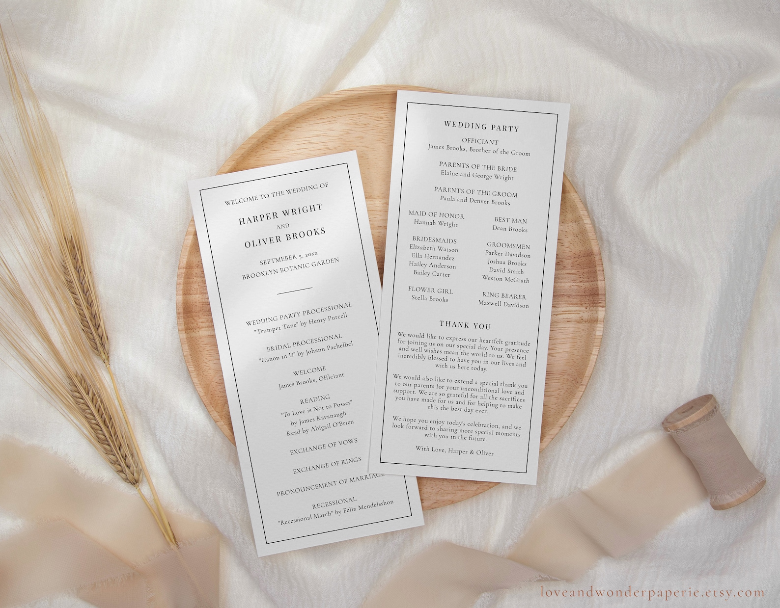 Classic Wedding Program Template, Simple Wedding Ceremony Program Card ...