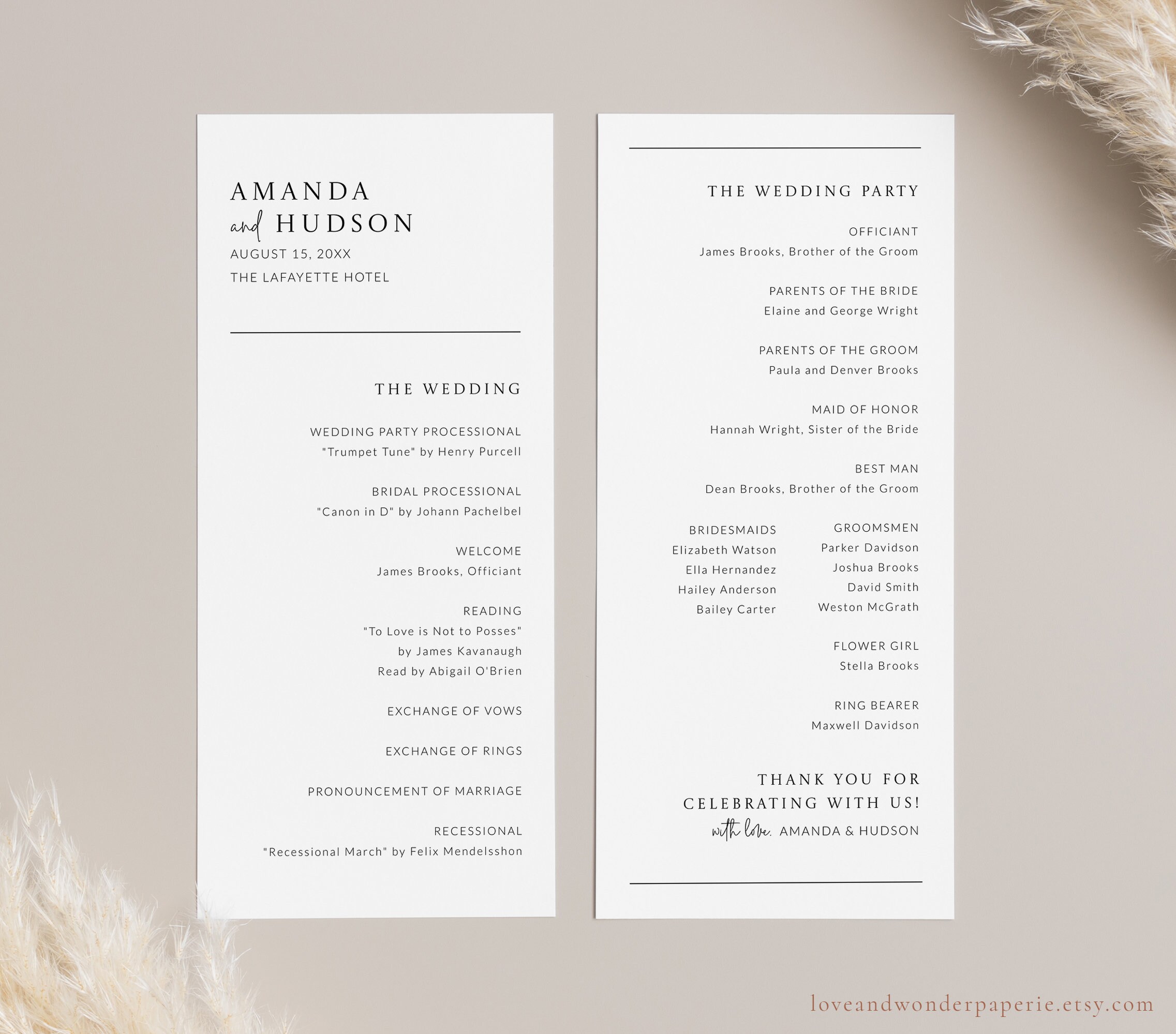 Minimalist Wedding Program Template, Modern Wedding Ceremony Program ...