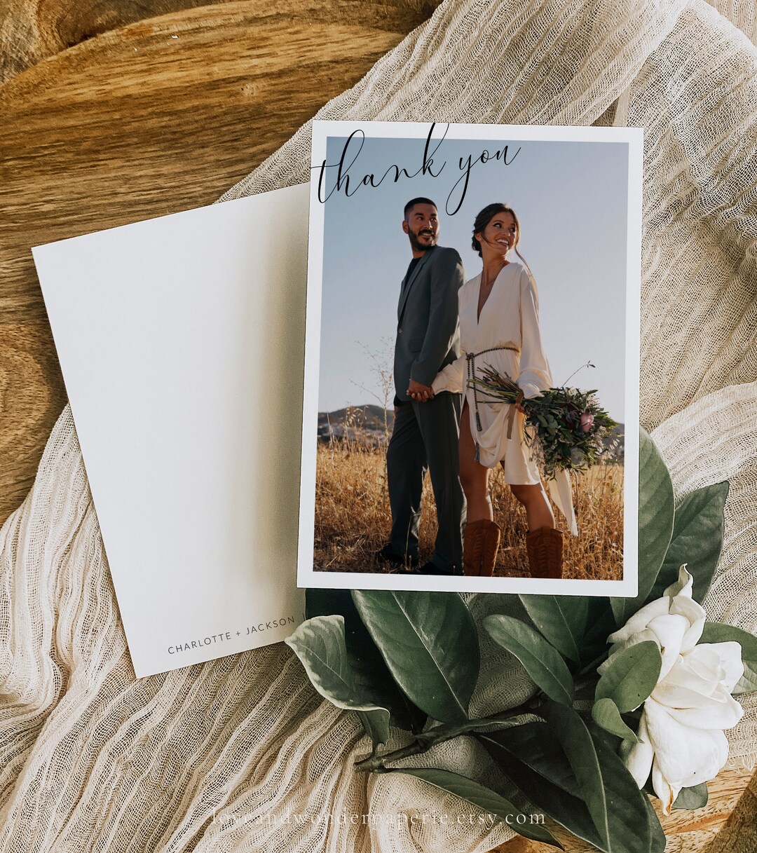 Modern Wedding Thank You Card Template, Minimalist Wedding Photo Thank ...
