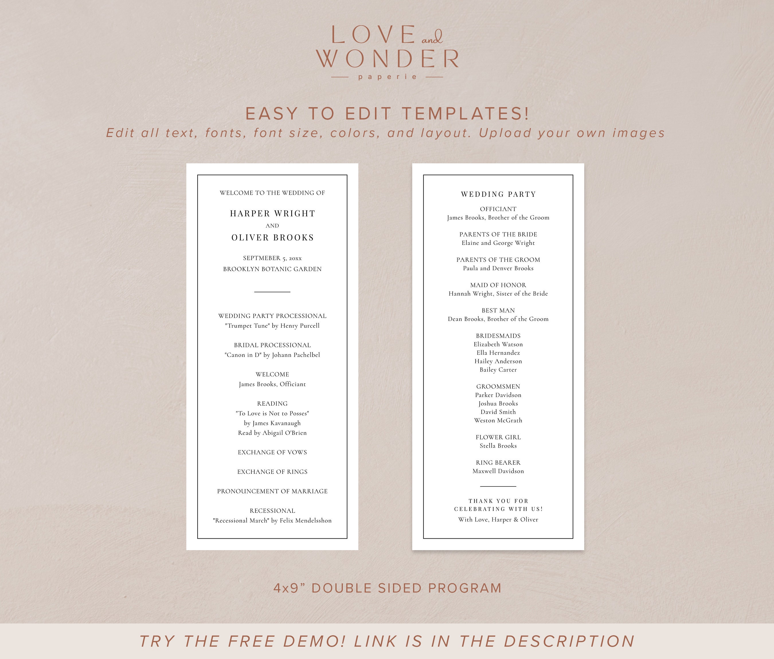 Classic Wedding Program Template, Simple Wedding Ceremony Program Card ...