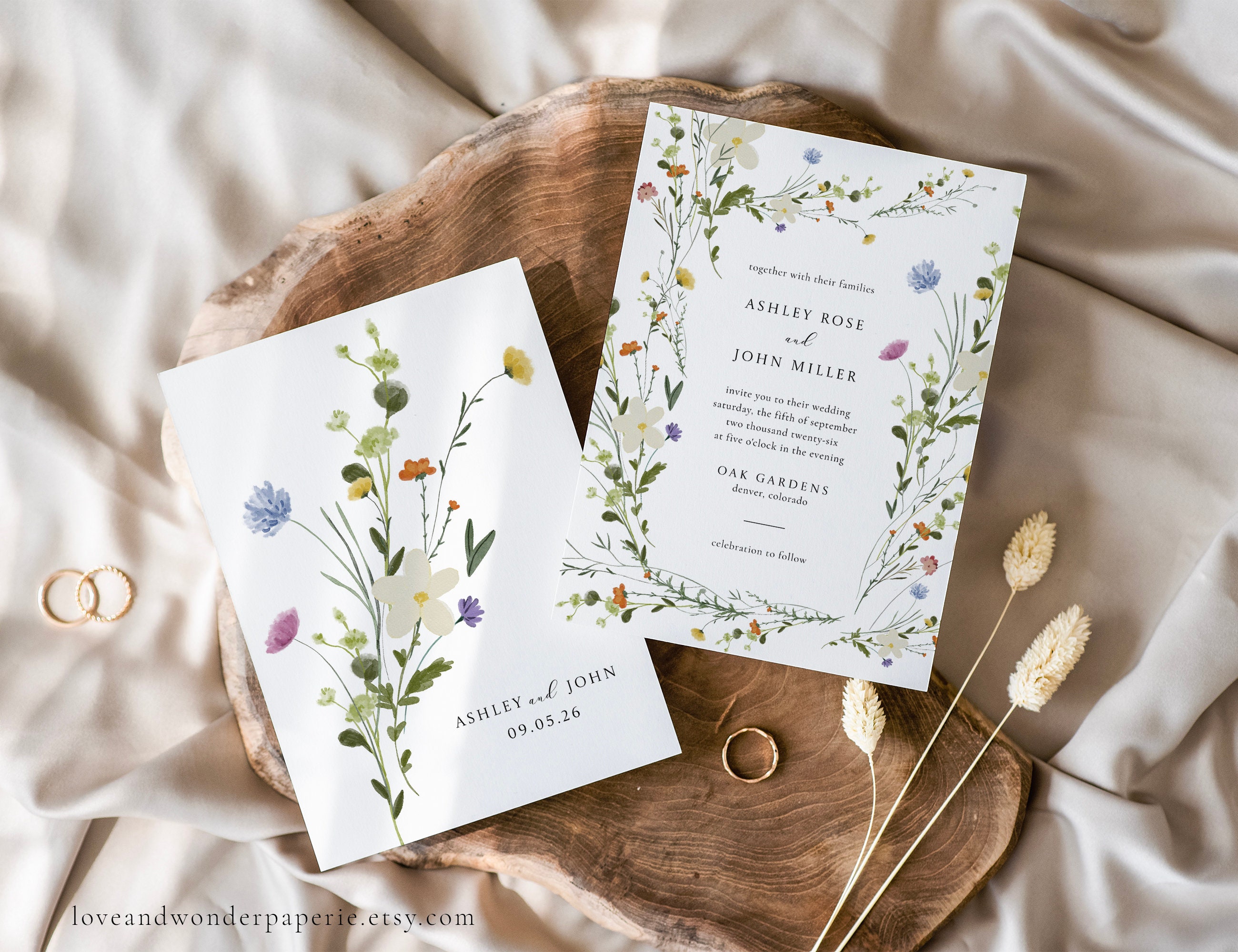 Wildflower Wedding Invitation Template With Photo, Boho Flower Wedding ...