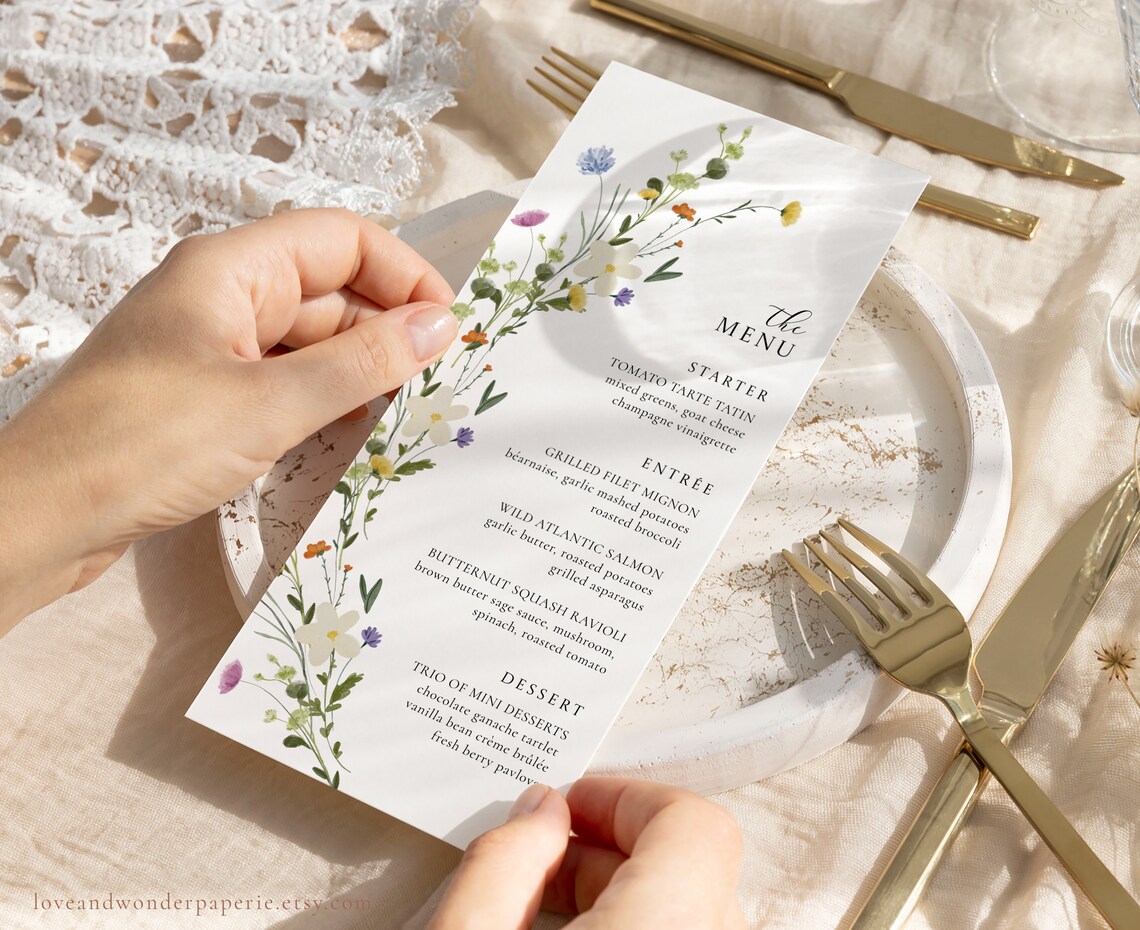 Wildflower Wedding Menu Template, Editable Wedding Menu, Watercolor ...