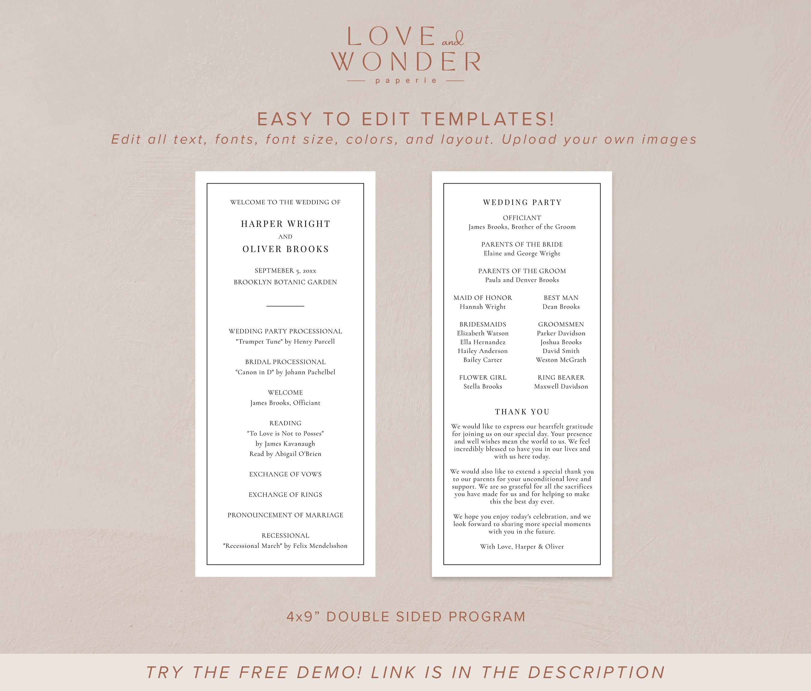 Classic Wedding Program Template, Simple Wedding Ceremony Program Card ...