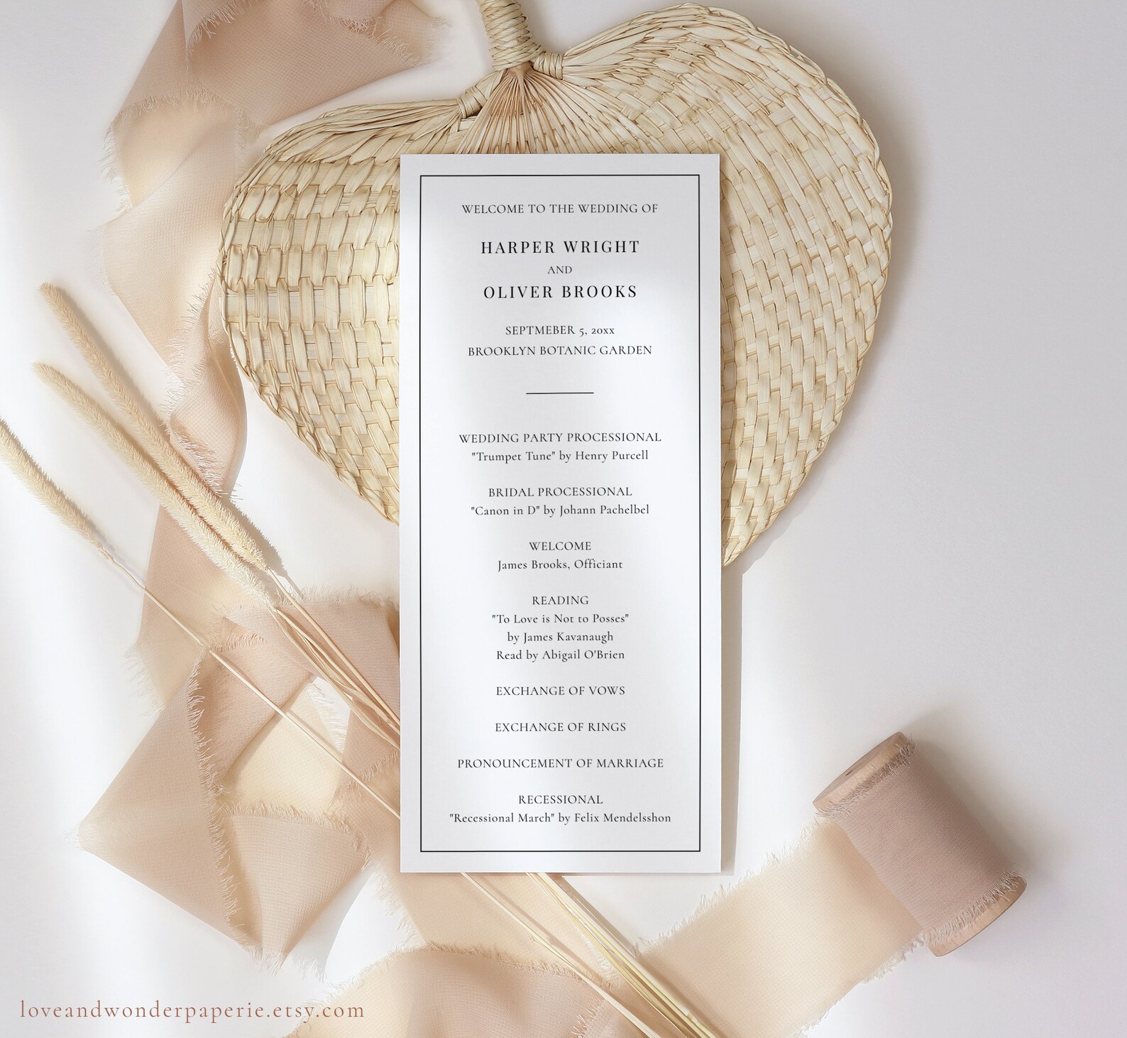 Classic Wedding Program Template, Simple Wedding Ceremony Program Card, Minimalist Program, 4x9 ...