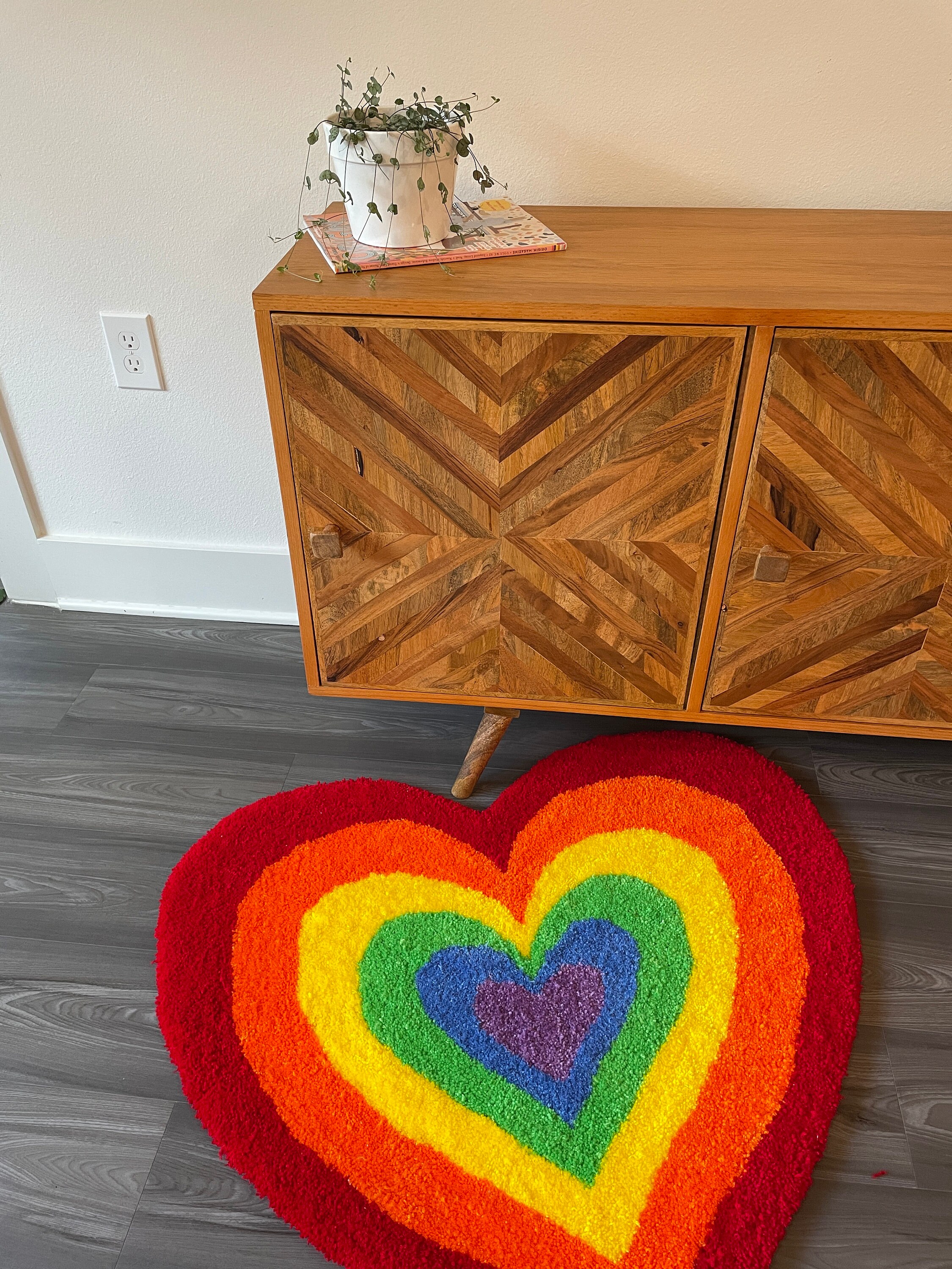 Handmade Groovy Rainbow Heart Accent Rug Acrylic Tufted Rug | Etsy