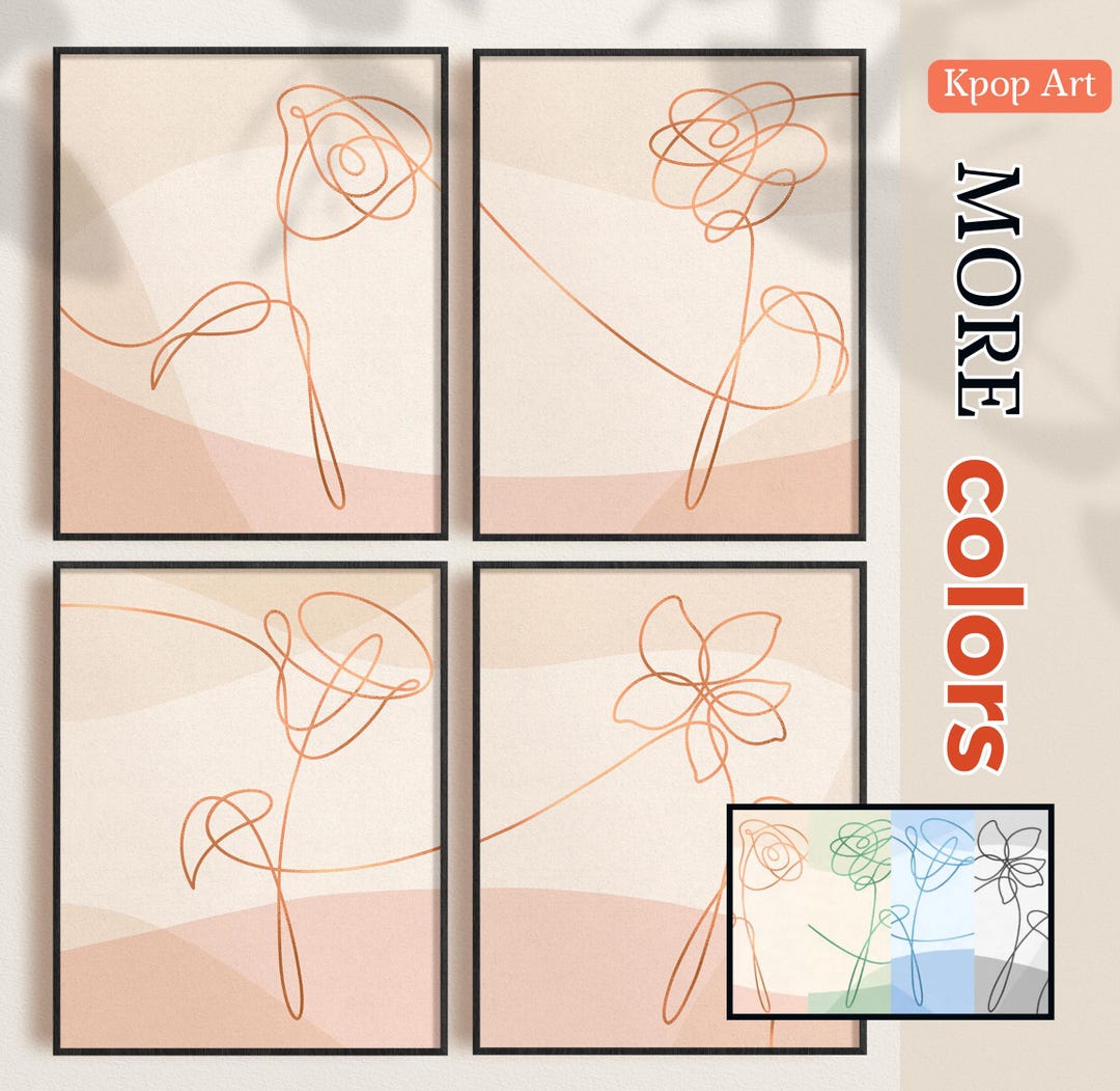 Kpop Print Set of 4, Love Yourself Wall Art Set, Kpop Flower Art, Kpop ...