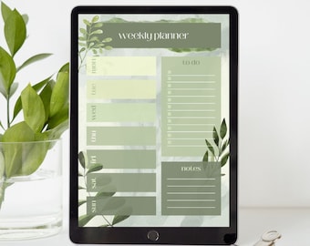 Weekly Planner 1 PNG Sheet Green Theme - Etsy