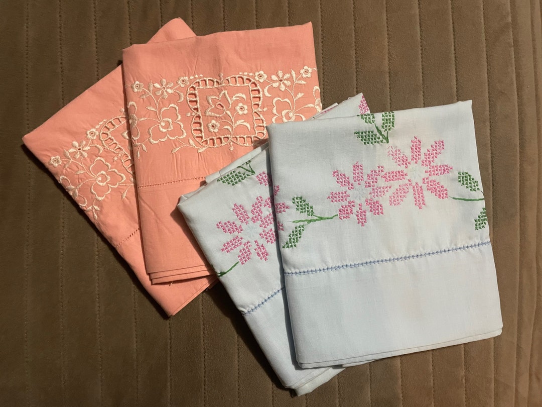 Vintage Hand Embroidered Pillowcases - Etsy