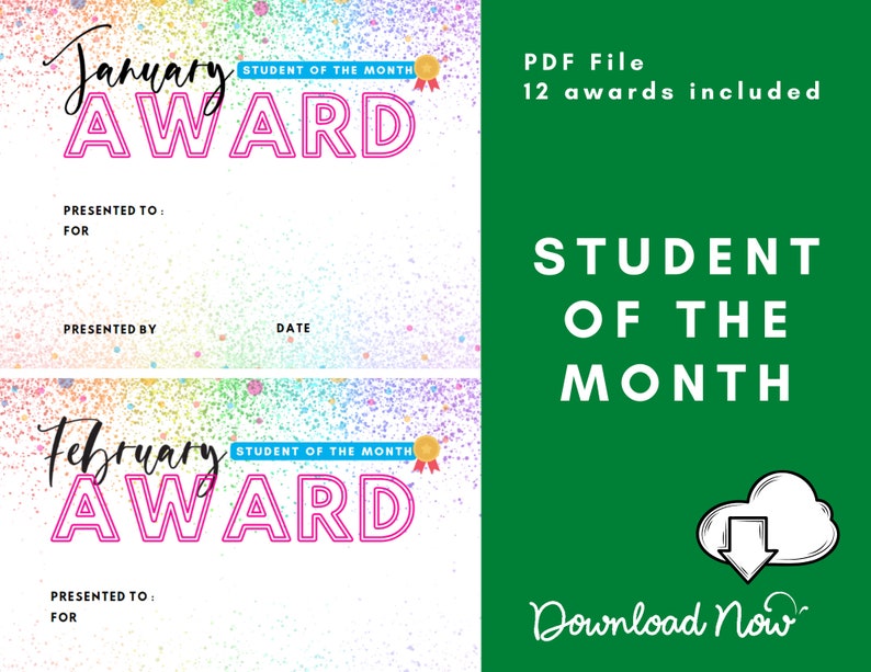 Instant Download Student of the Month Certificates | 8.5x11 Printable ...