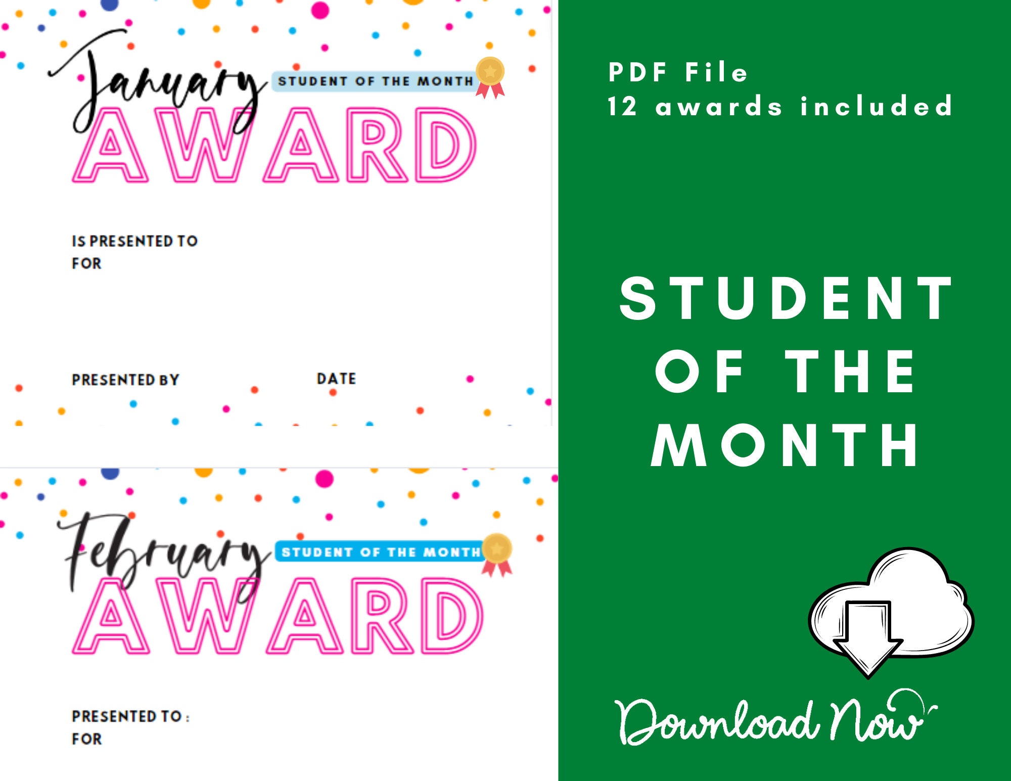 Instant Download Student of the Month Certificates | 8.5x11 Printable ...