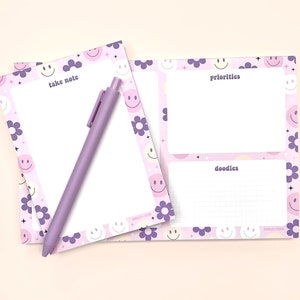 Happy Floral Notepad, Small // Retro, Home Office, Notes, To-do, Daily ...