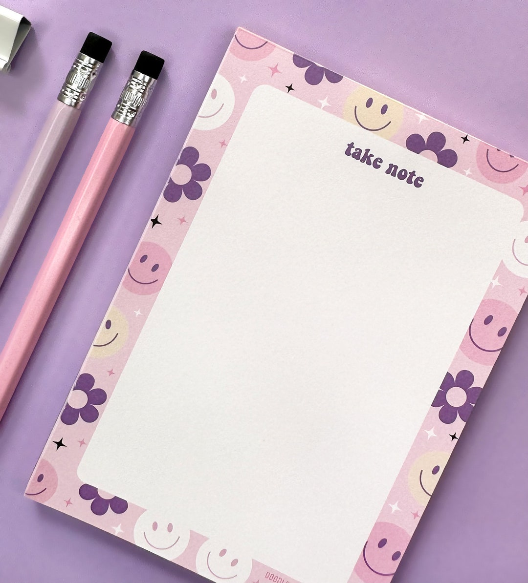 Happy Floral Notepad, Small // Retro, Home Office, Notes, To-do, Daily ...