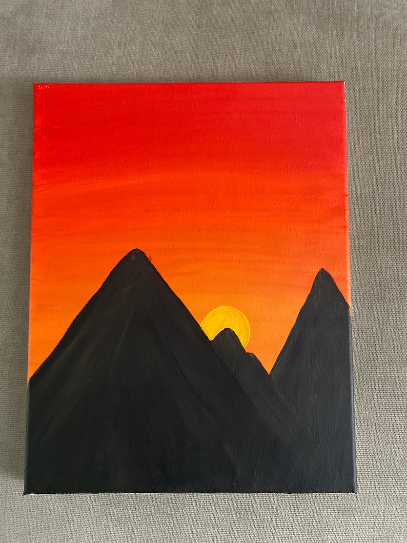 Sunset Behind Mountains Painting - Etsy