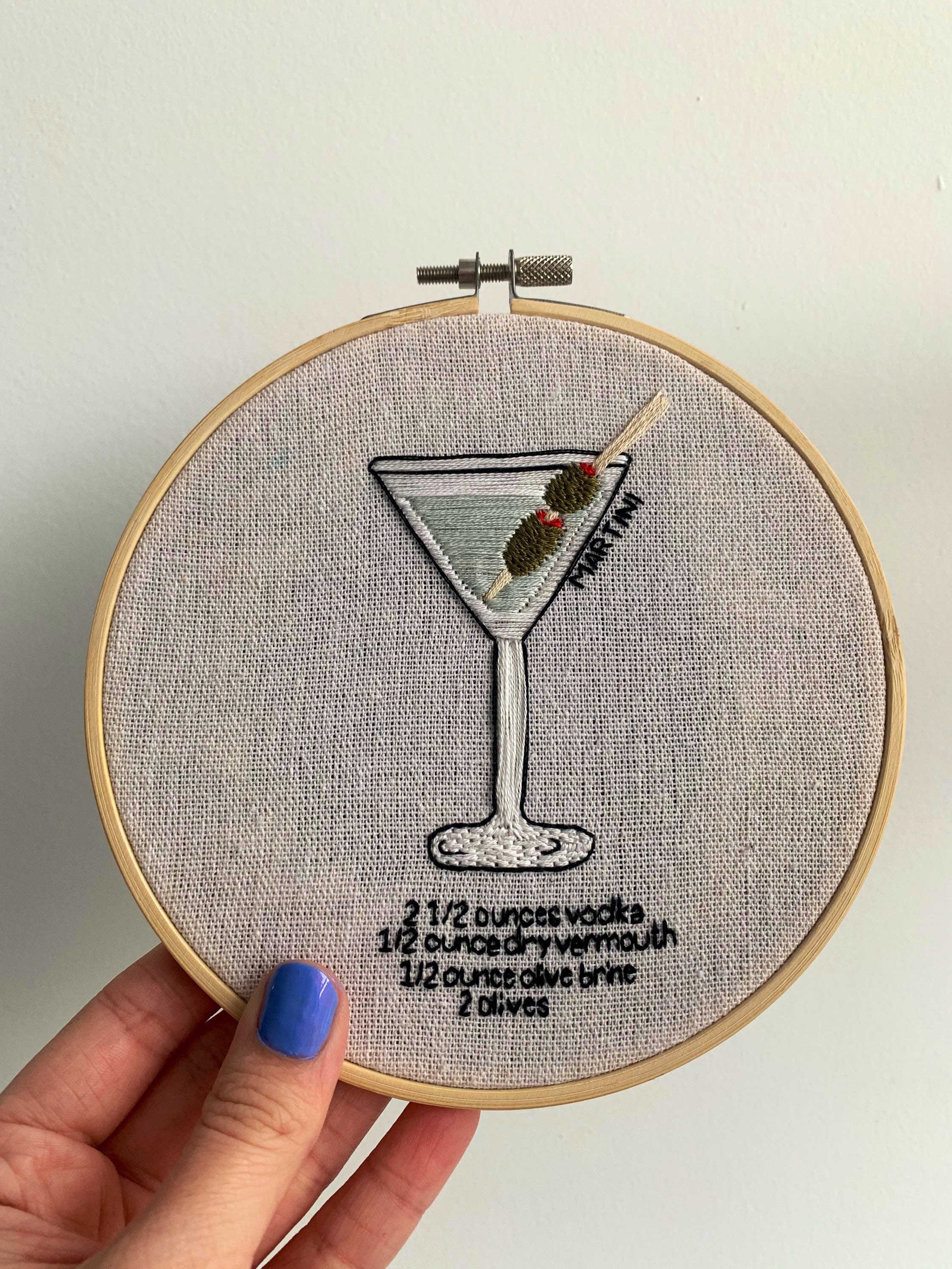 Martini Cocktail Hoop Embroidery Bar Cart Art - Etsy