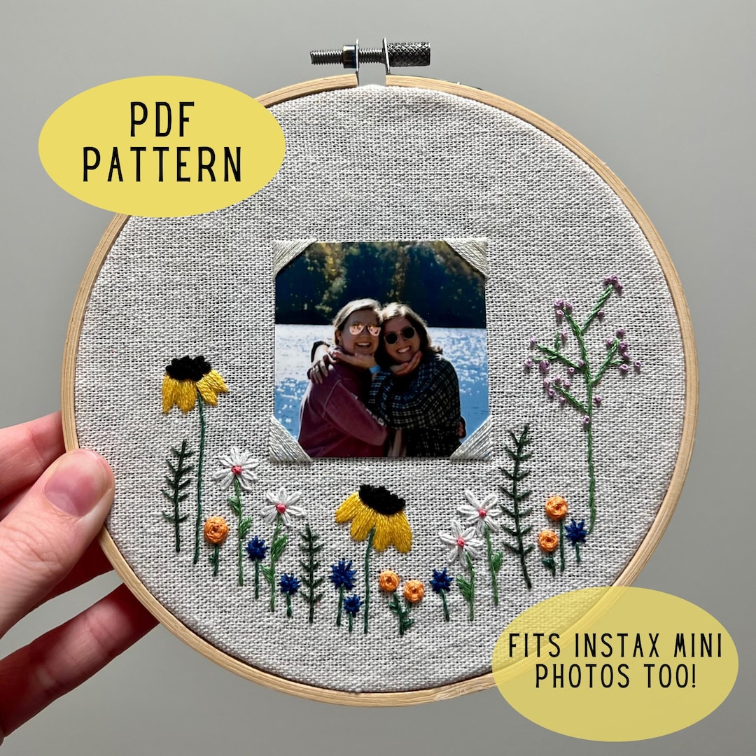Wildflower Picture Frame Embroidery, Instax Mini Polaroid, Beginner ...