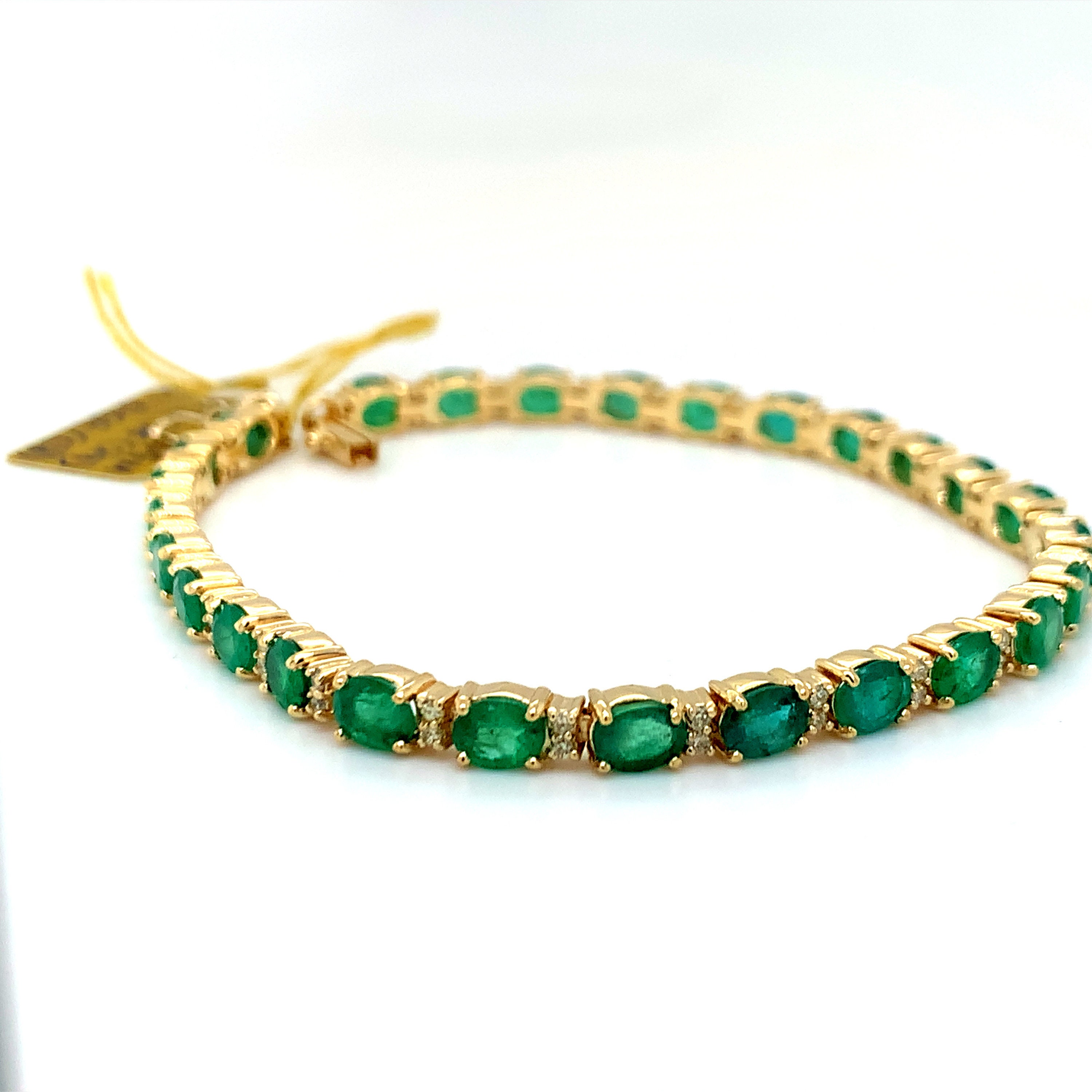 14K Gold Emerald Bracelet: Oval Gemstone & Diamond Jewelry, Solid Gold ...