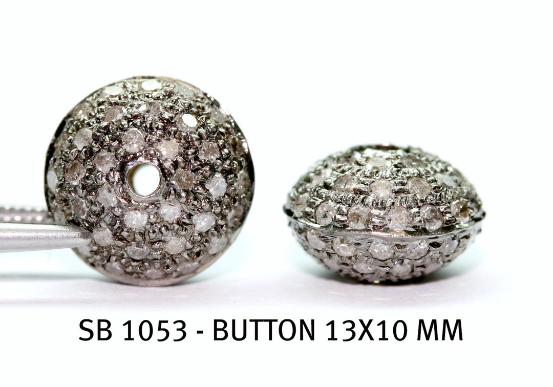 Button Spacer Diamond Pave Bead: DIY Jewelry, 925 Sterling Silver - Etsy