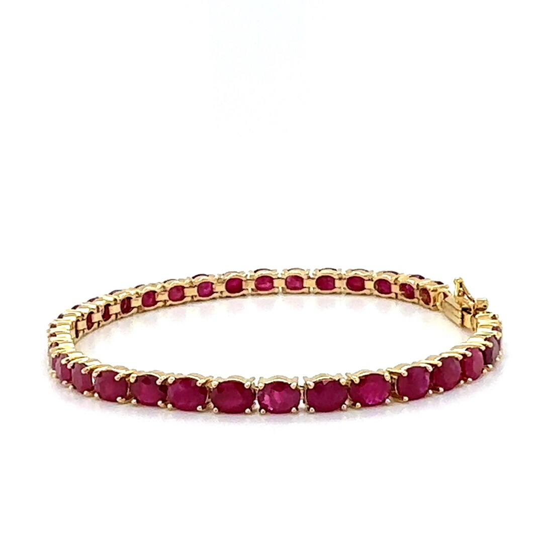 14K Yellow Gold Ruby Bracelet, Solid Gold Bracelet, Natural Ruby ...