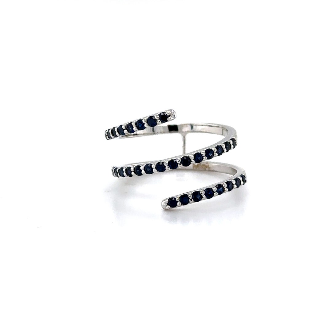 14k White Gold Snake Ring / Sapphire Ring / Wrap Around Ring / White Gold Stackable Ring ...