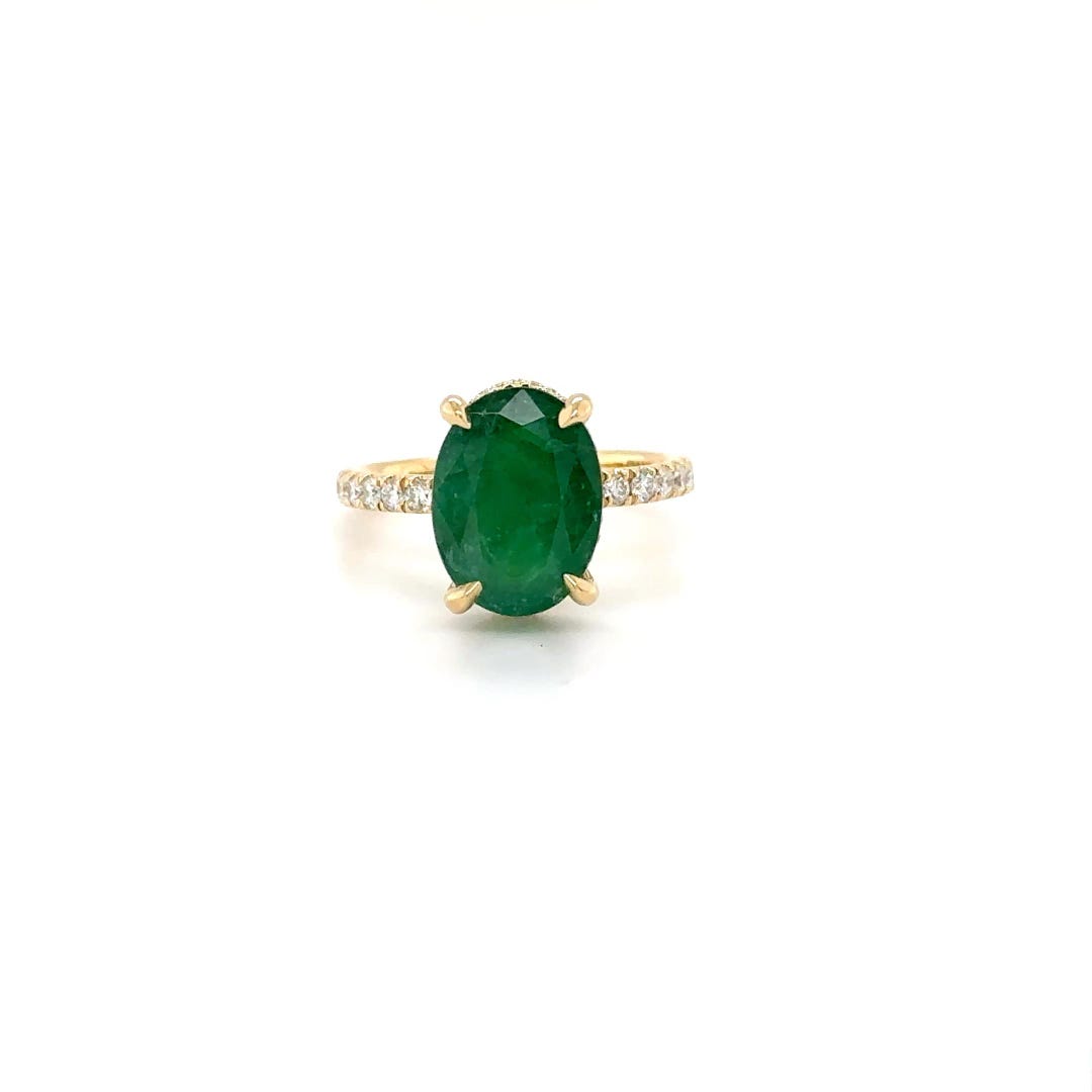 14k Solitaire Ring With Emerald Center Stone & Diamonds: Invisible ...
