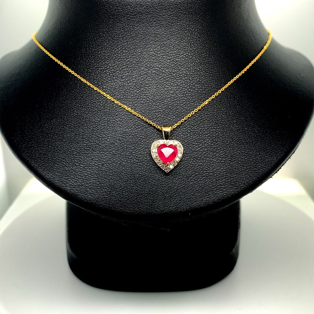 14K Ruby Pendant / July Birthstone Necklace / Heart-shaped Ruby Necklace / Red Ruby Necklace ...