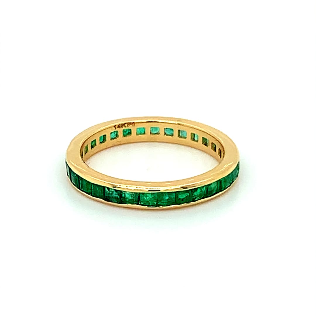 14K Yellow Gold Emerald Green Eternity Band, 14k Solid Gold Ring ...