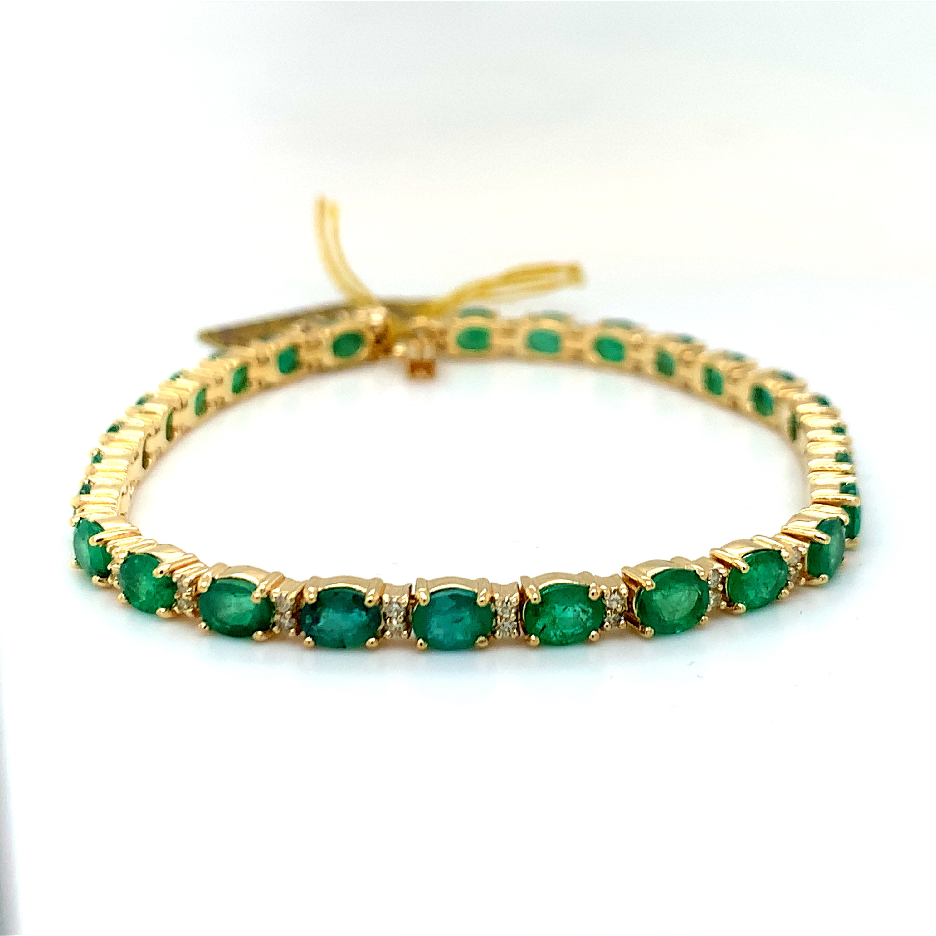 14K Gold Emerald Bracelet: Oval Gemstone & Diamond Jewelry, Solid Gold ...