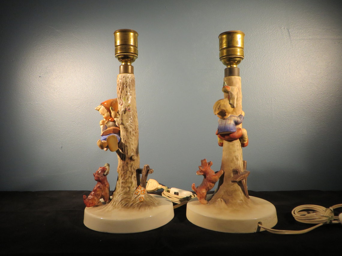 Hummel Goebel 'A Culprits Apple Tree' Boy & Girl 'out of Danger' Lamps ...