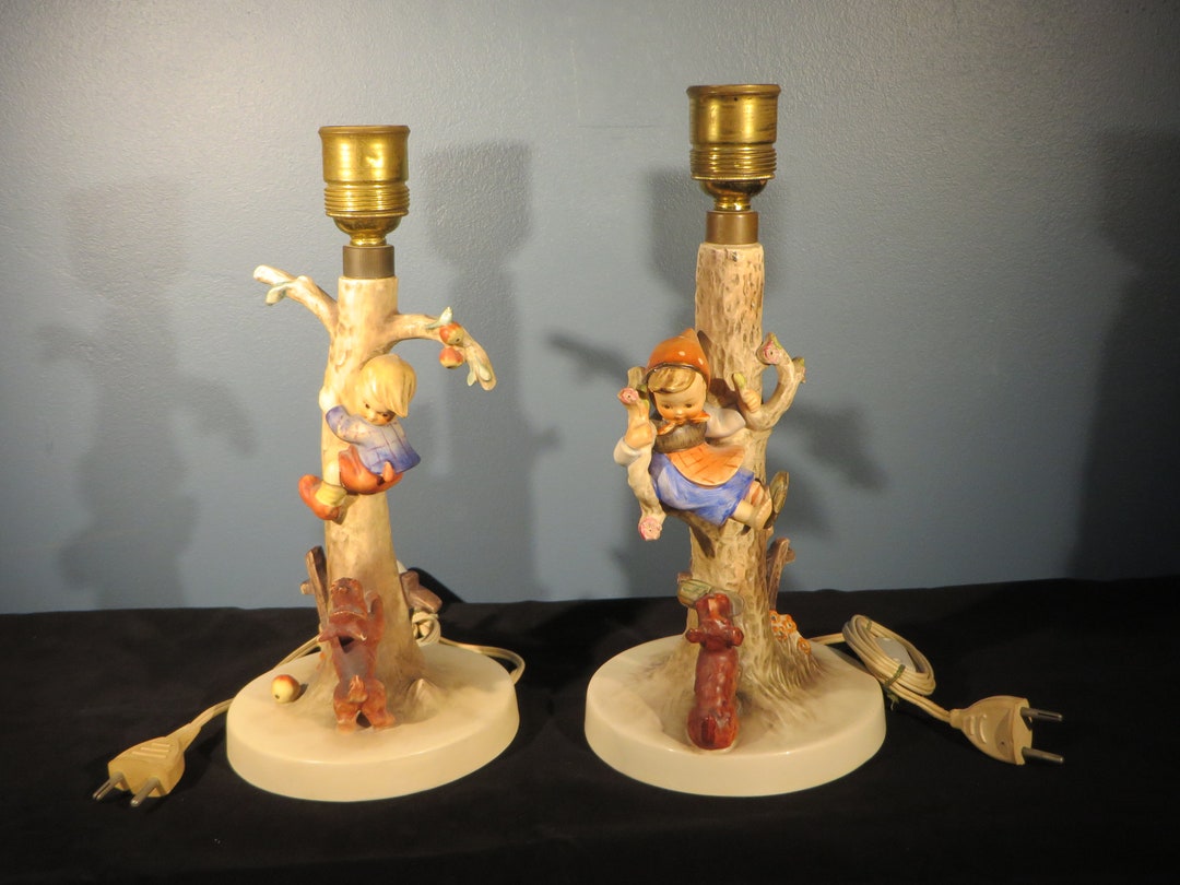 Hummel Goebel 'A Culprits Apple Tree' Boy & Girl 'out of Danger' Lamps ...