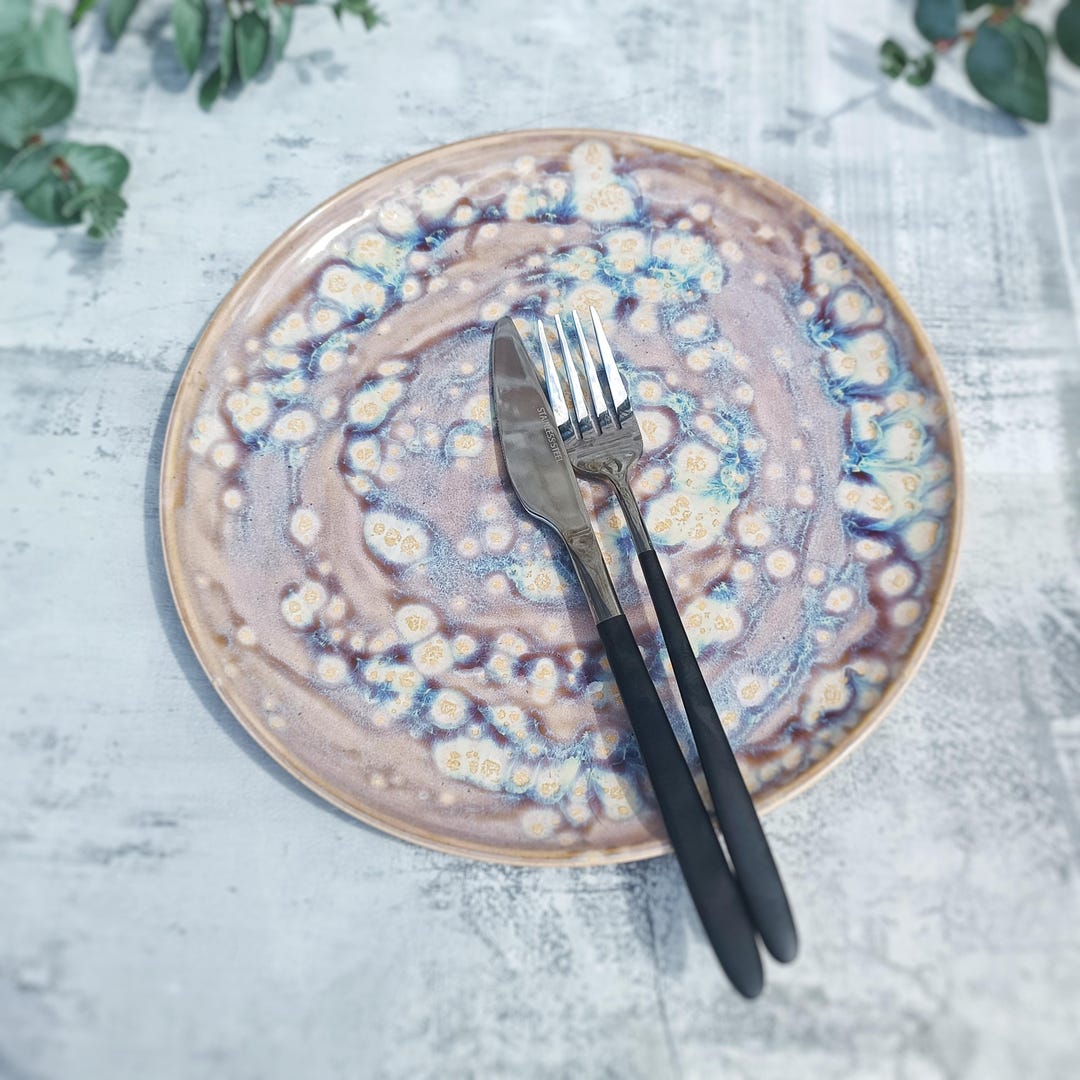 Caramel Sundae Plate, Pink Brown Lilac Blue, Stoneware Ceramic, Glazed ...