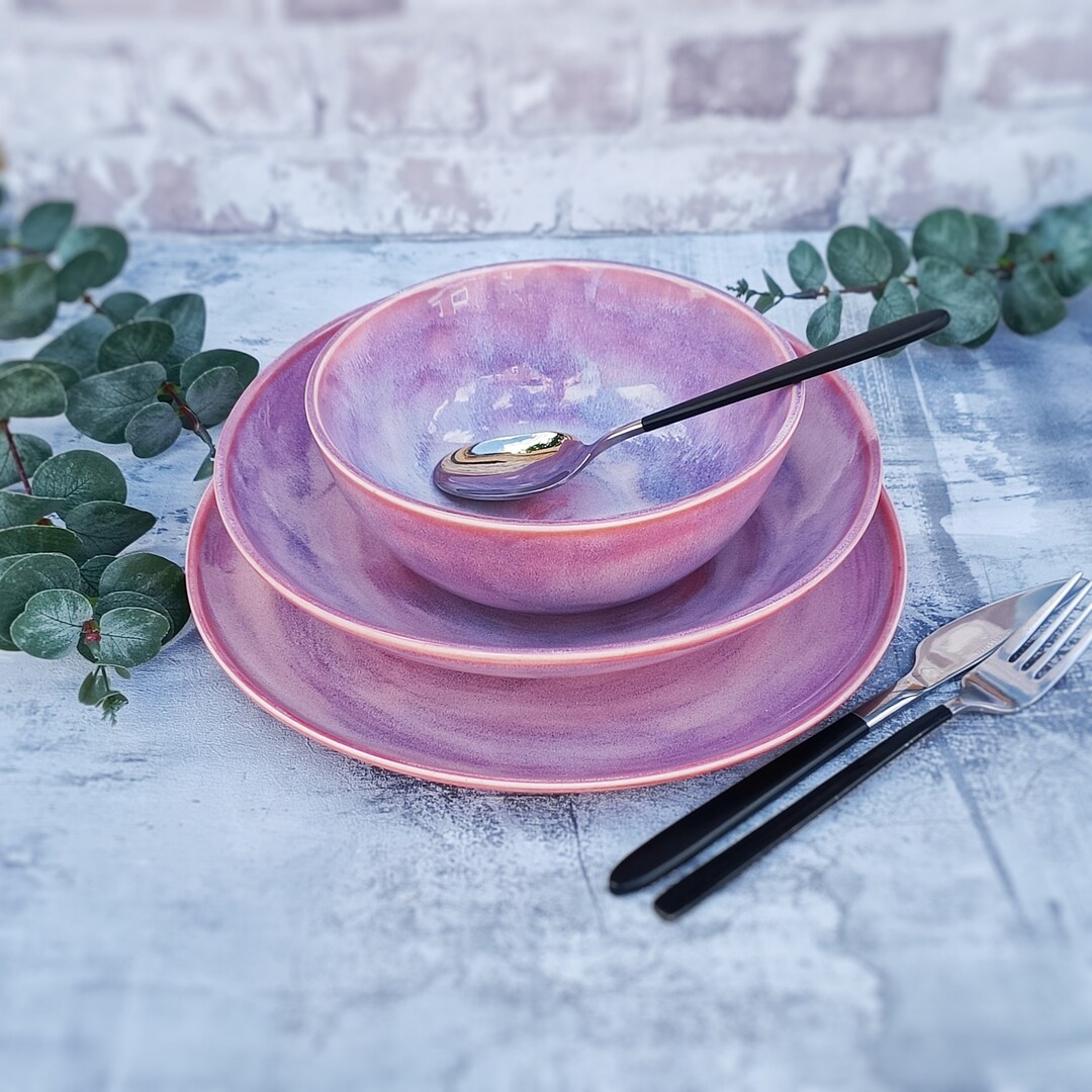 Aurora Pink Dinnerset, Coral Lilac Dinner Set, Stoneware Ceramic, Hand ...