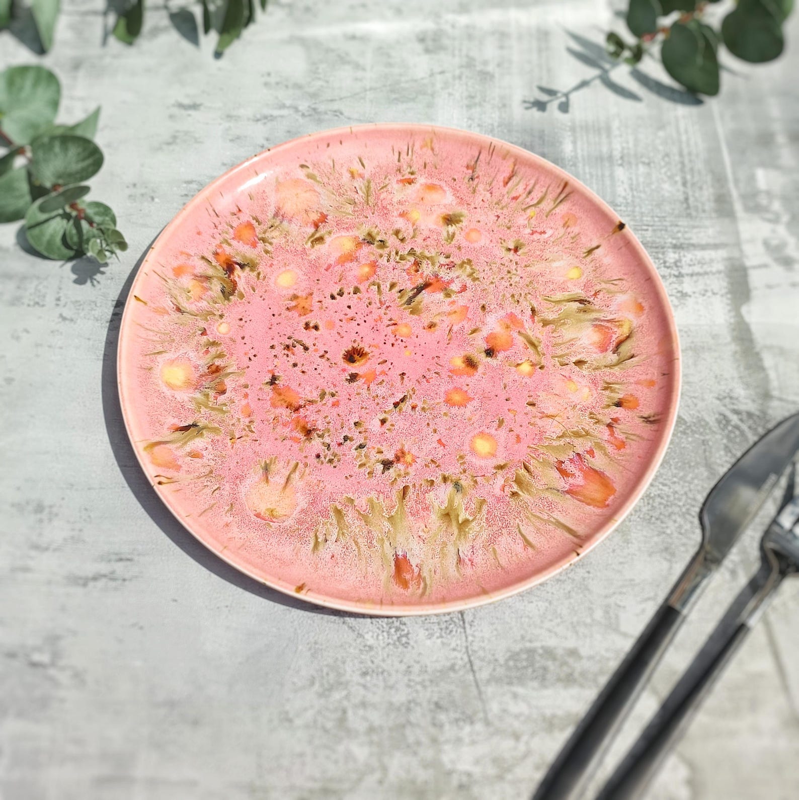 Pink Sunset Plate, Coral Peach Plates, Stoneware Ceramic, Hand Painted ...