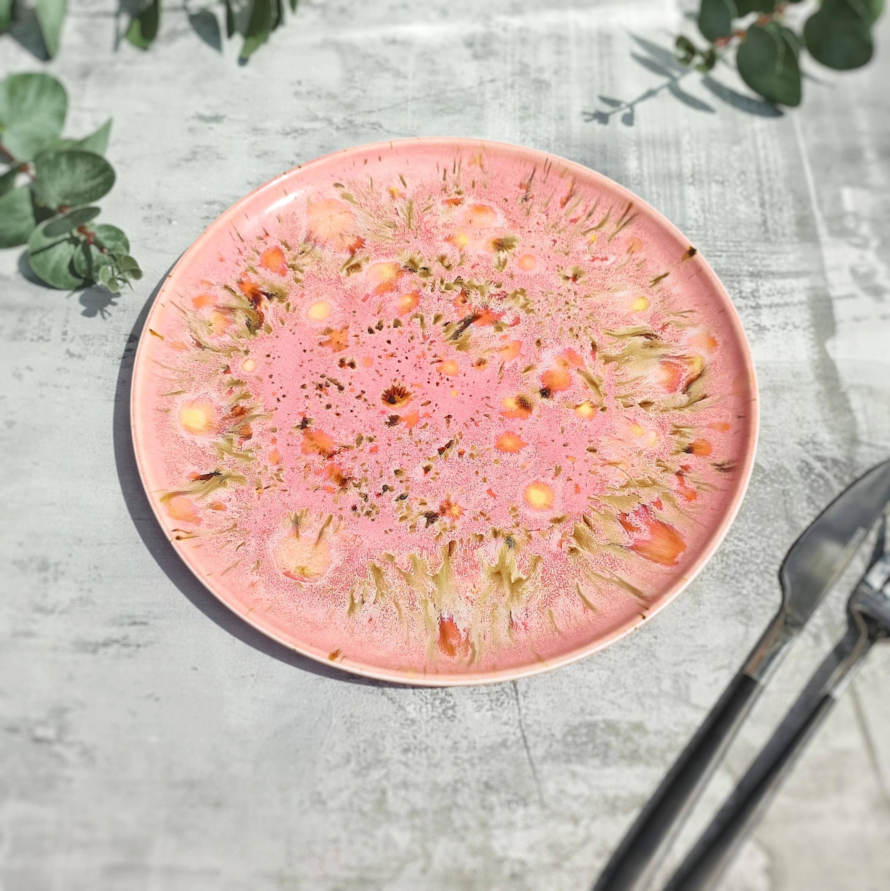 Pink Sunset Plate, Coral Peach Plates, Stoneware Ceramic, Hand Painted ...