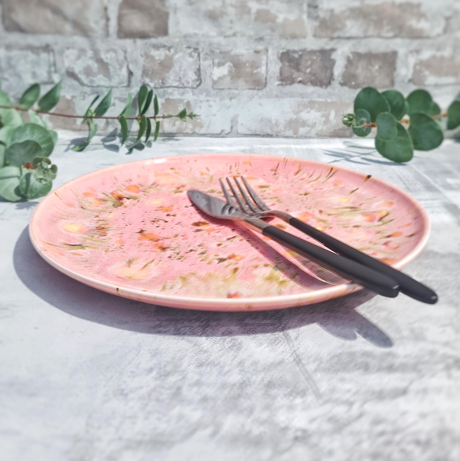 Pink Sunset Plate, Coral Peach Plates, Stoneware Ceramic, Hand Painted ...