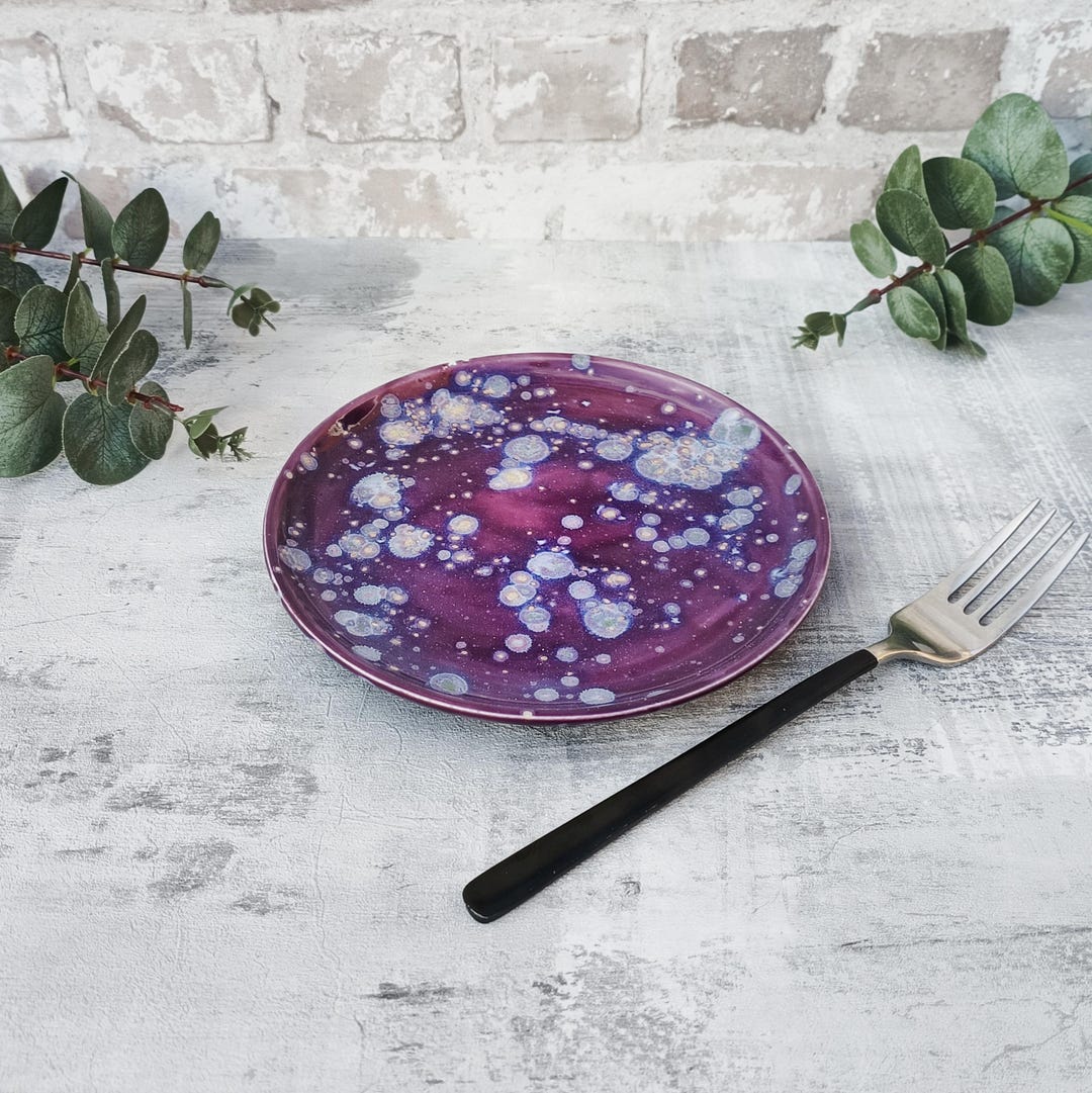 Purple Galaxy Side Plate, Blue Speckled Platter, Stoneware Ceramic ...